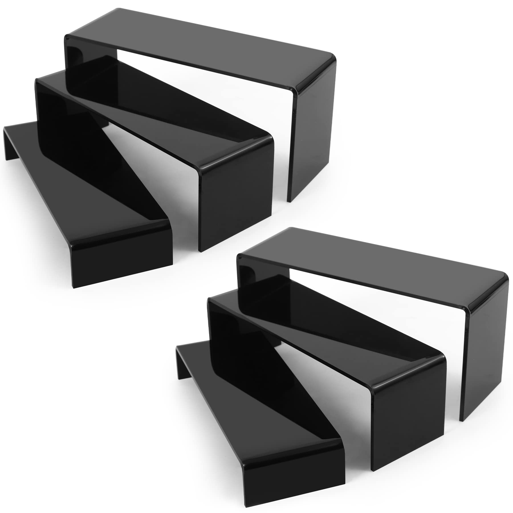 Goabroa Black Acrylic Display Risers, 3 Tiers 2 Set (6 Pcs) Acrylic Shelves Organizer Display Stand, Conutertop Desktop Acrylic Display for Decoration and Organizer