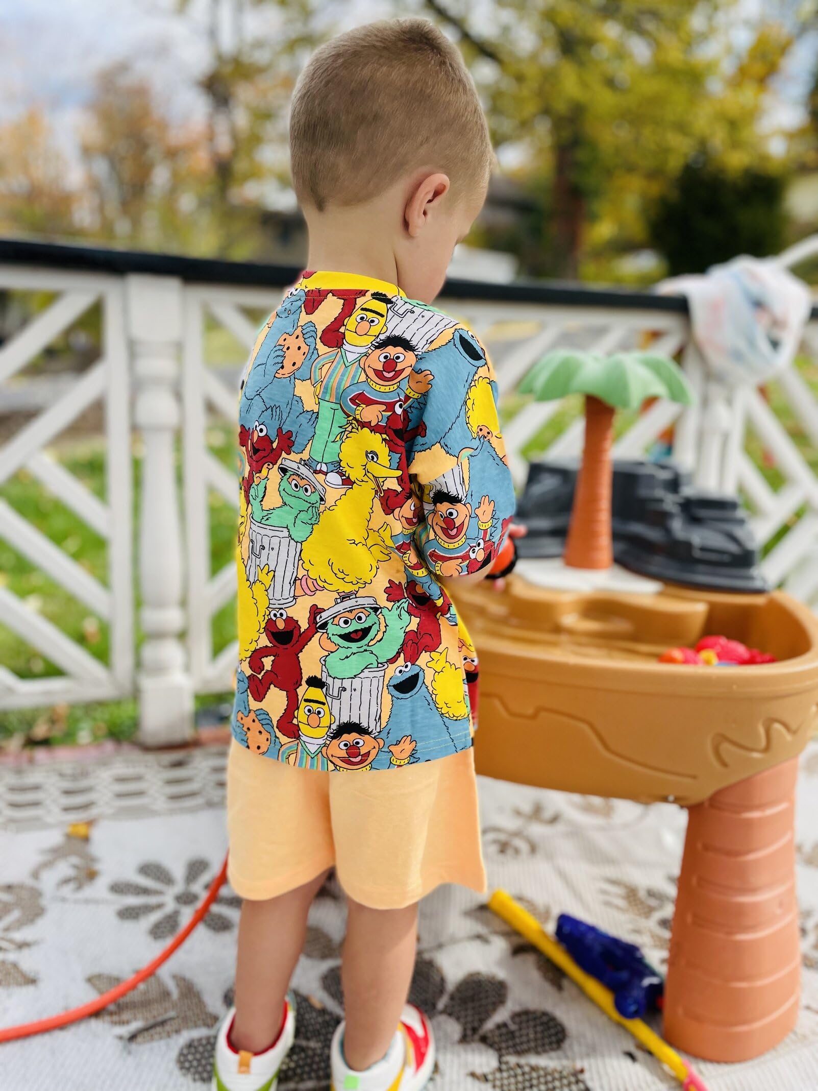 Sesame Street Elmo Cookie Monster Big Bird Little Boys T-Shirt and Shorts Outfit Set Multicolor/Orange 7-8