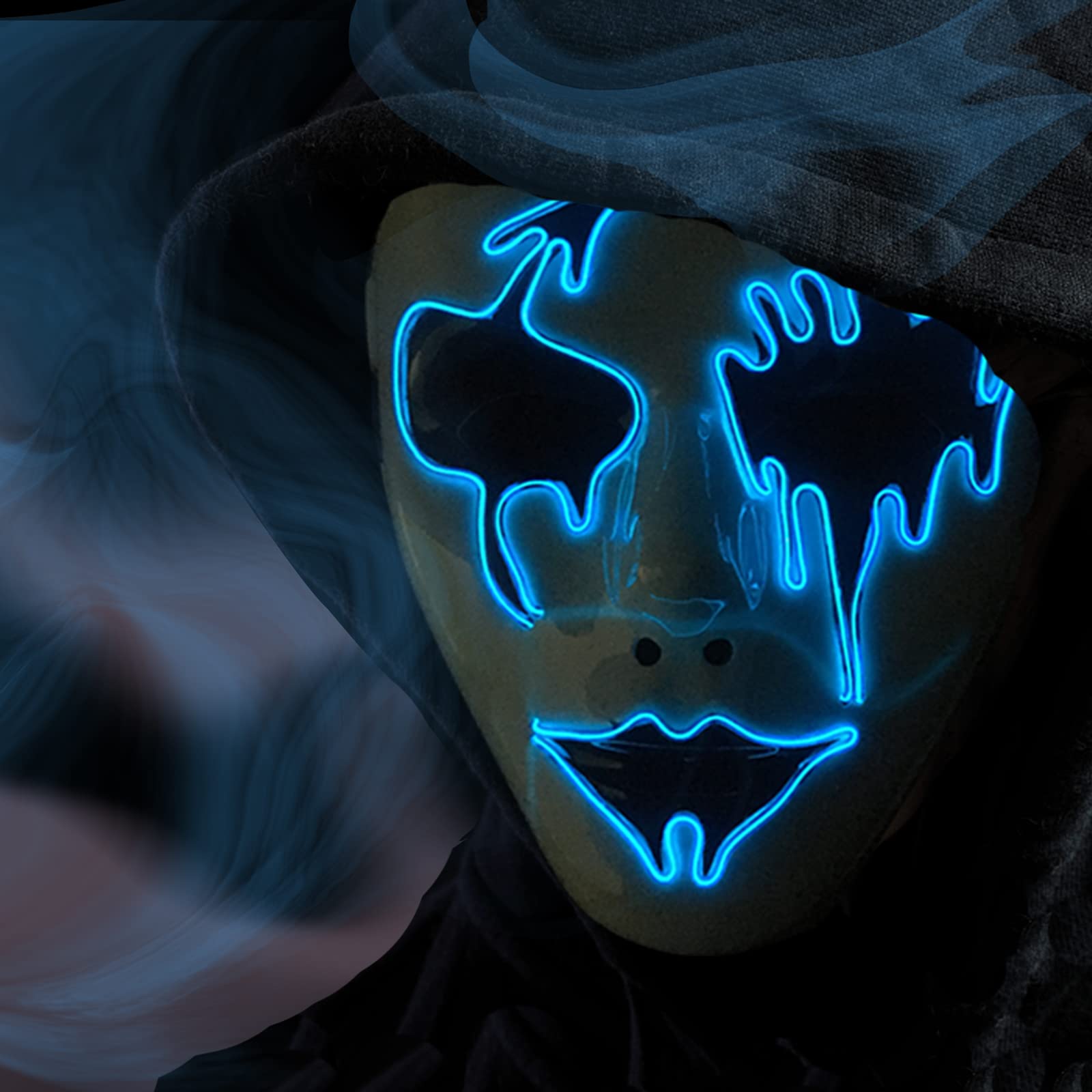 Wetufin Halloween Purge Mask Led Light Up Mask Scary Mask Glow Mask EL Wire LED Mask for Festival Party Gifts Couple Mask, Purge Mask for Kids Man Woman Adult, Blue