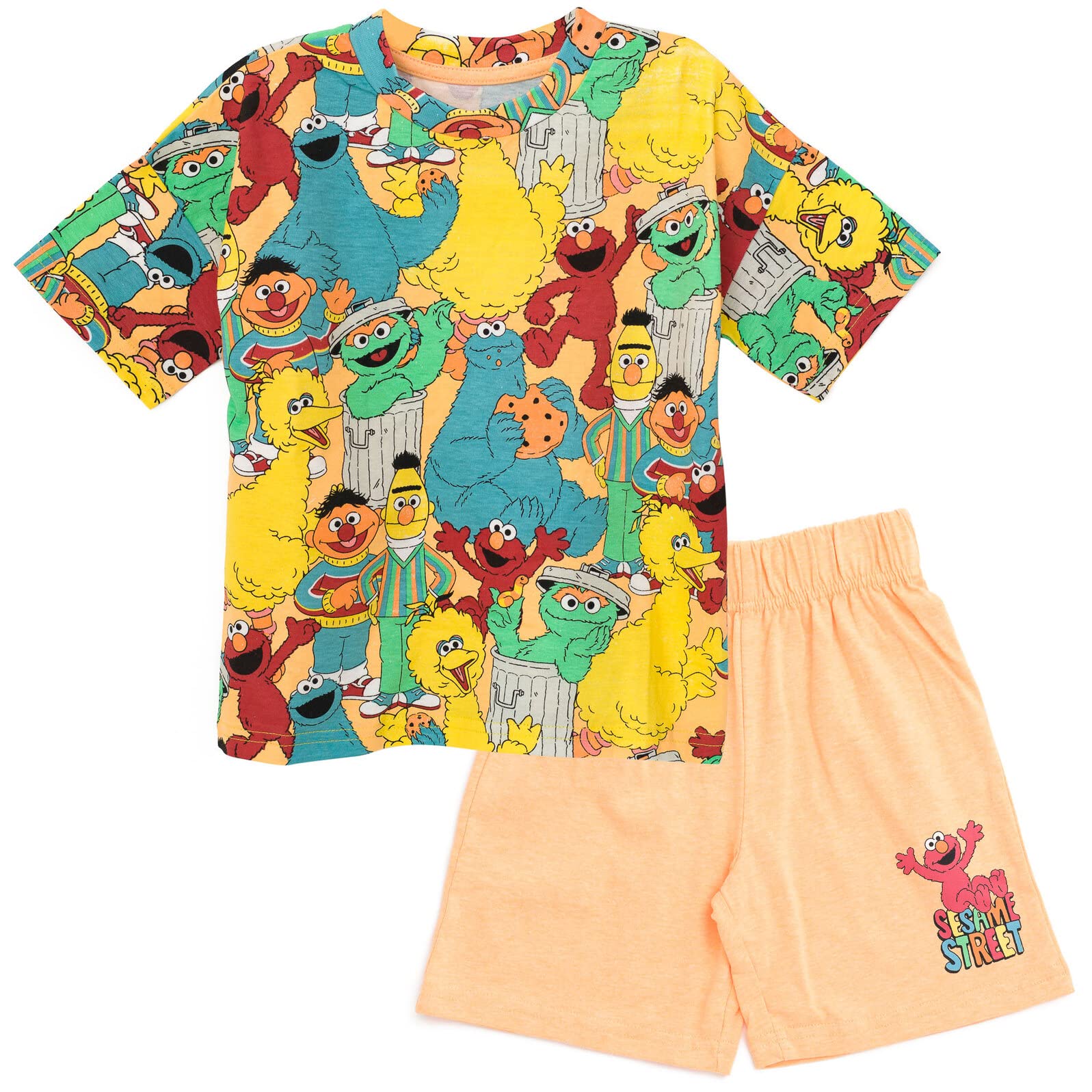 Sesame Street Elmo Cookie Monster Big Bird Little Boys T-Shirt and Shorts Outfit Set Multicolor/Orange 7-8