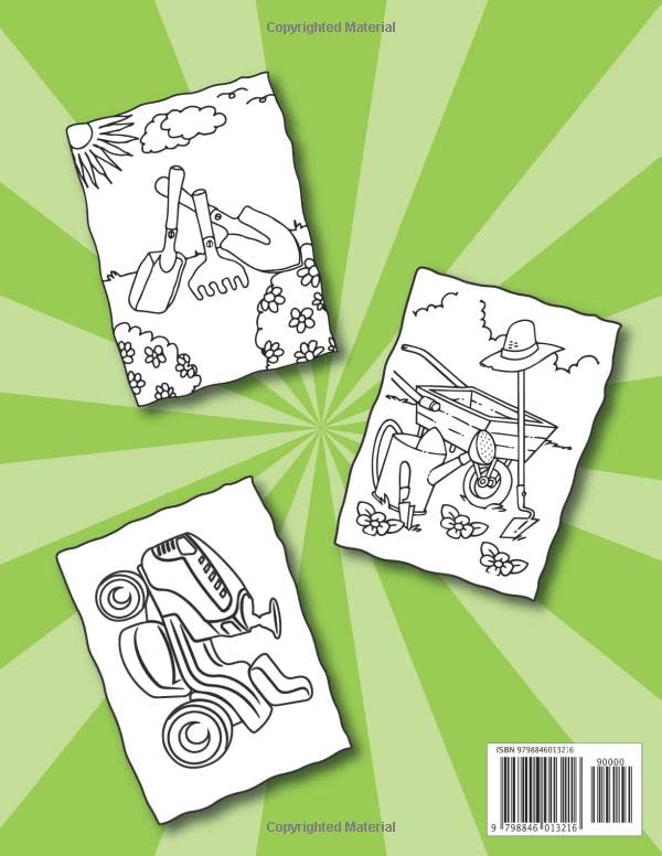 Lawn Tools and Lawn Mower Coloring Book for Kids: Awesome Gardening Activity Book , 100 Pages , 8.5 * 11 In , Perfect for Lawn Tools Lovers , Toddlers and Kids 4-8