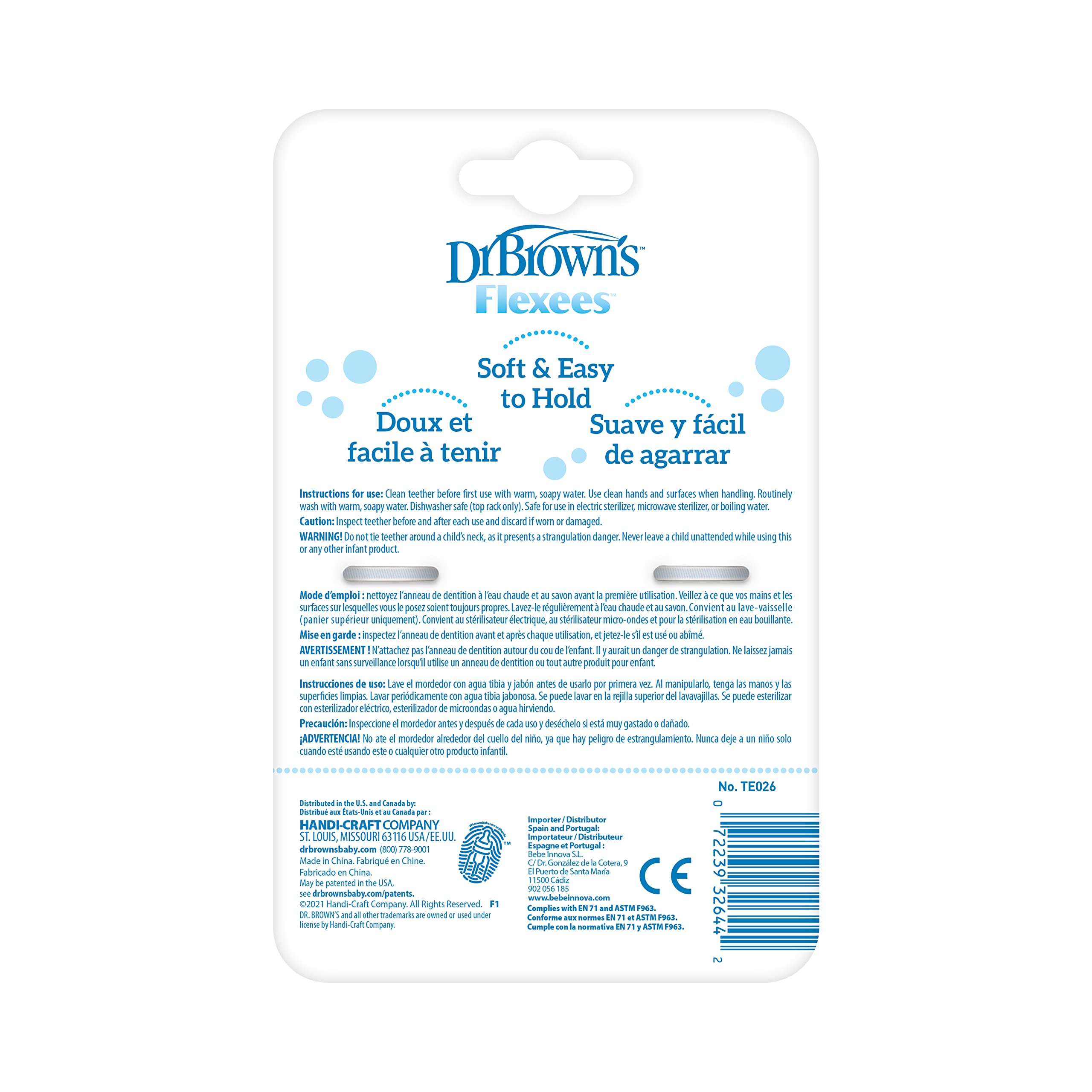 Dr. Brown's Flexees Beaded Teether Rings, 100% Silicone, Soft & Easy to Hold, Encourages Self-Soothe, 3 Pack, Pink, White, Gray, BPA Free, 3m+
