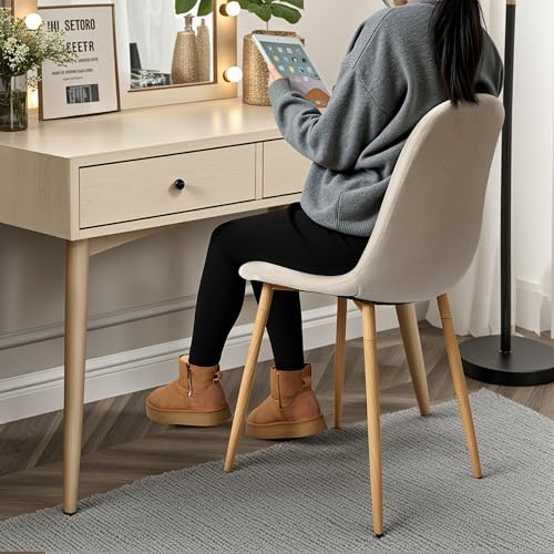 CangLong Dining Chairs Set of 2 with Upholstered Cushion Seat Back & Metal Legs, Morden Armless Accent Chairs for Kitchen, Living Room, Light Grey