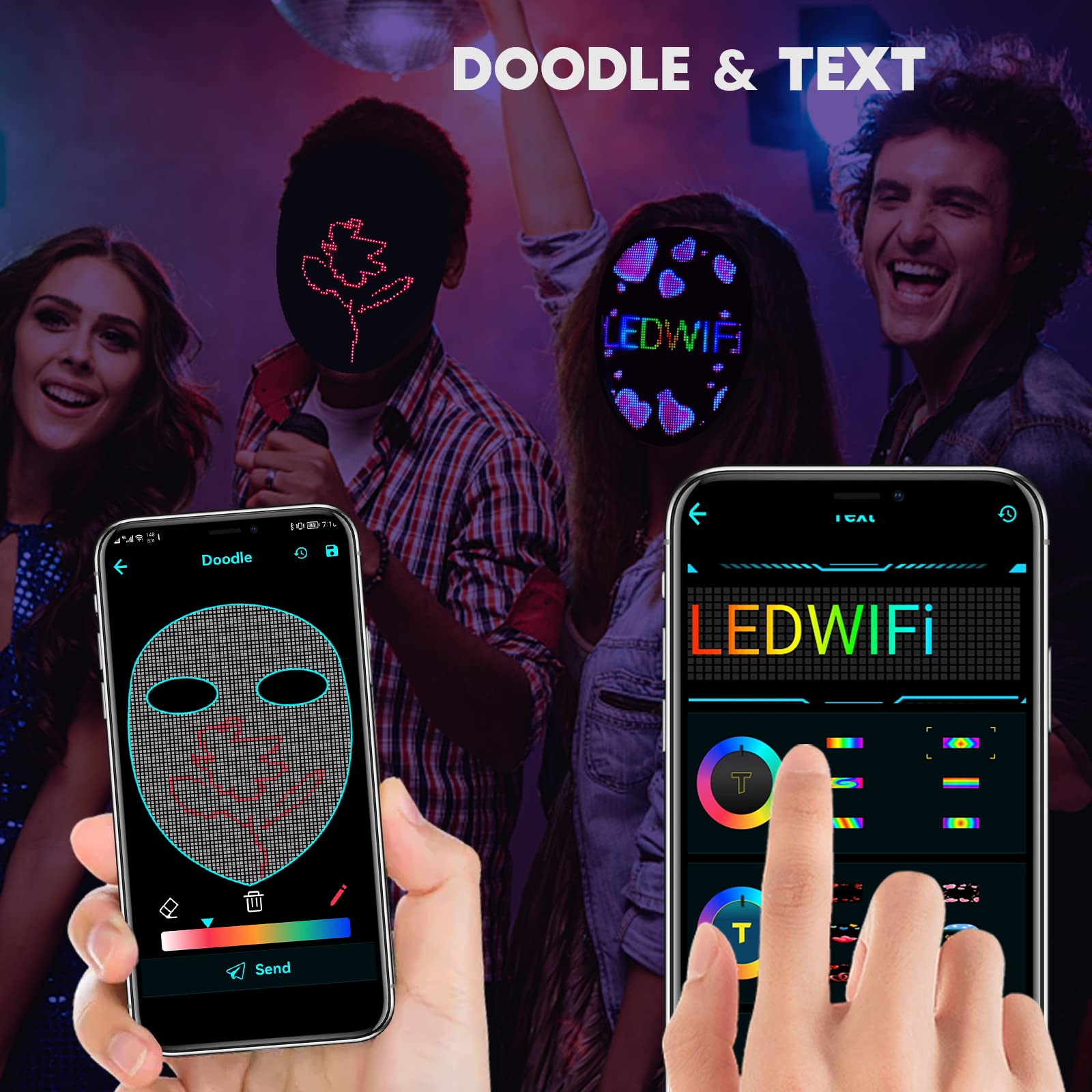 Rolapa Led Mask with WiFi Programmable, Light up Face Mask, LED Halloween Mask for Masquerade Costume Cosplay Party DJ, 2022 HD Mask