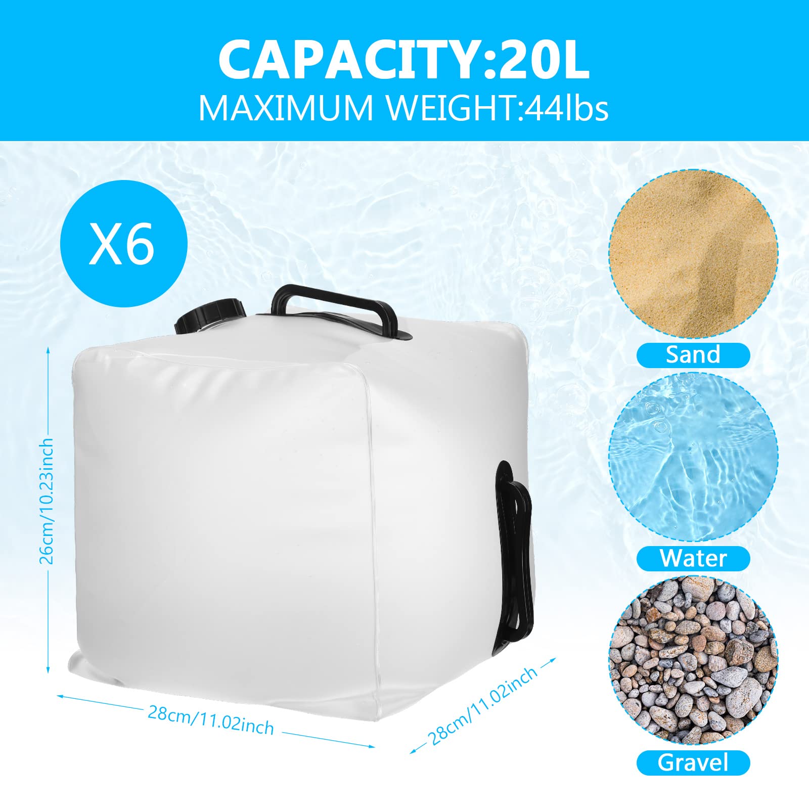 6 Pieces Swimming Pool Ladder Weights, Universal Plastic Pool Step Sandbag for Above Ground Pool Stairs, Fillable Anchor Bag Container for Swimming Entry System