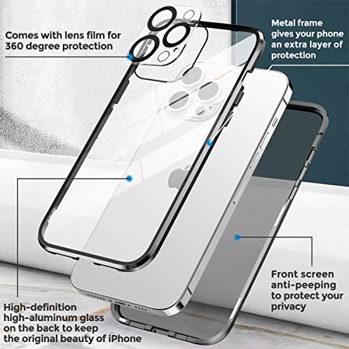 [2023 New Safety Lock+Camera Protector] Magnetic Case for iPhone 14 Pro Max,[100% Screen Sensitivity ][Anti-Peeping Screen Protector] Double Sided 9H Glass Privacy Case for iPhone 14 Pro Max,Black