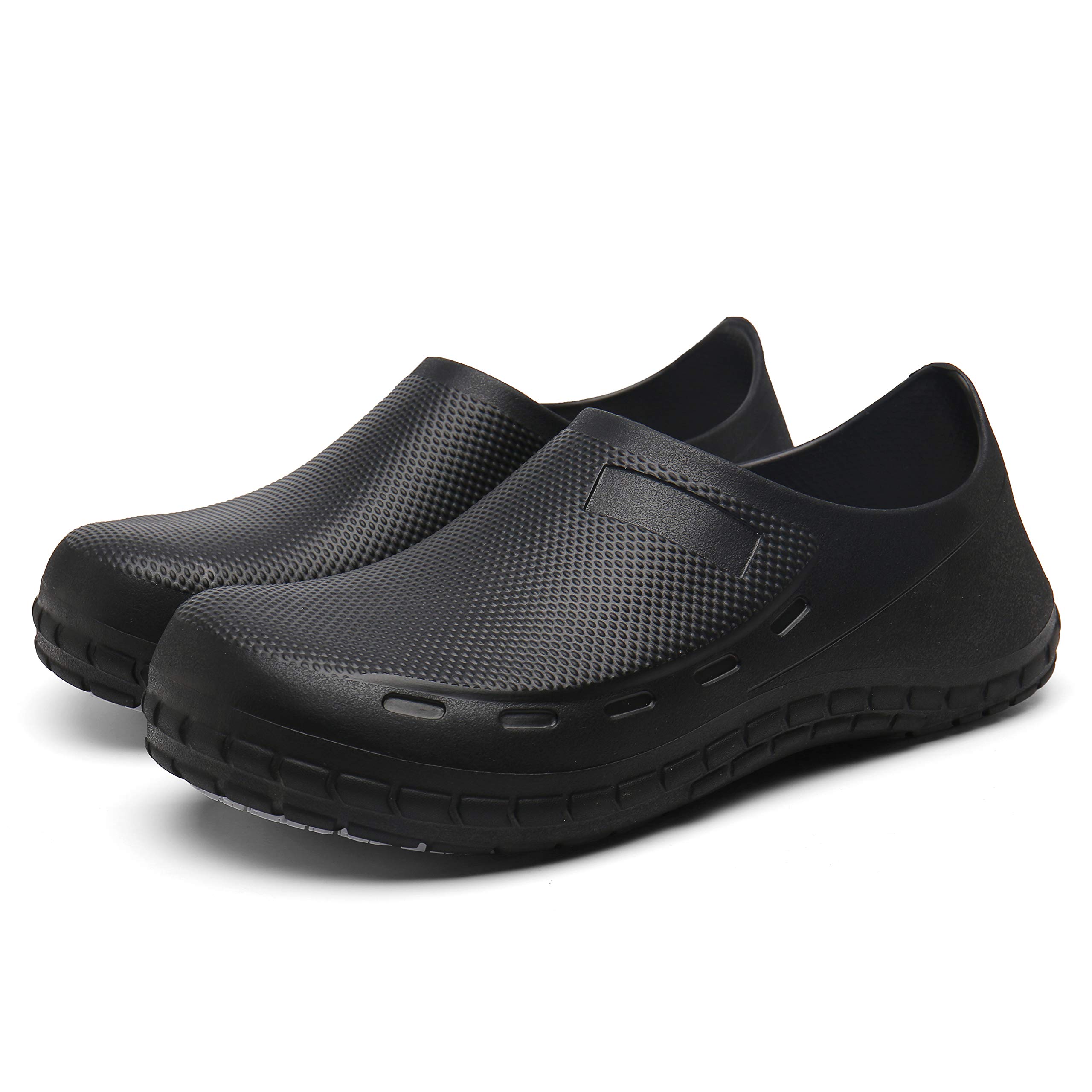 Slip Resistant Chef Shoes for Men Comfortable Waterproof Kitchen Women Holeless Clogs Indoor Outdoor Restaurant Nurse Garden Dishwasher Zapatos De Cocina para Hombres Black/Size 9.5