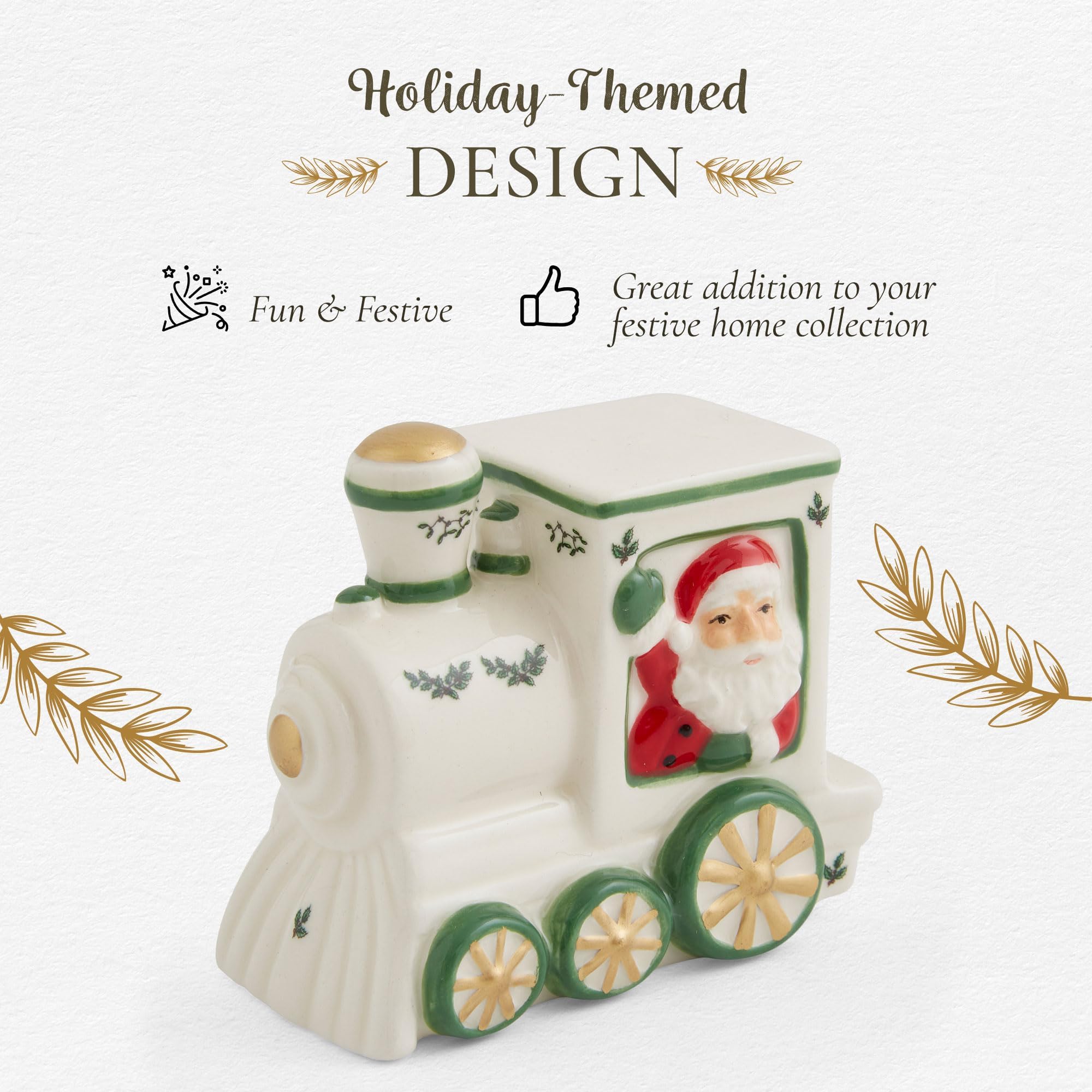 Spode Christmas Tree Miniature Christmas Village Figural Decoration, Snowy Christmas Village Set, Ceramic Holiday Decor - Festive Holiday Decorations for Indoor Display (Train)