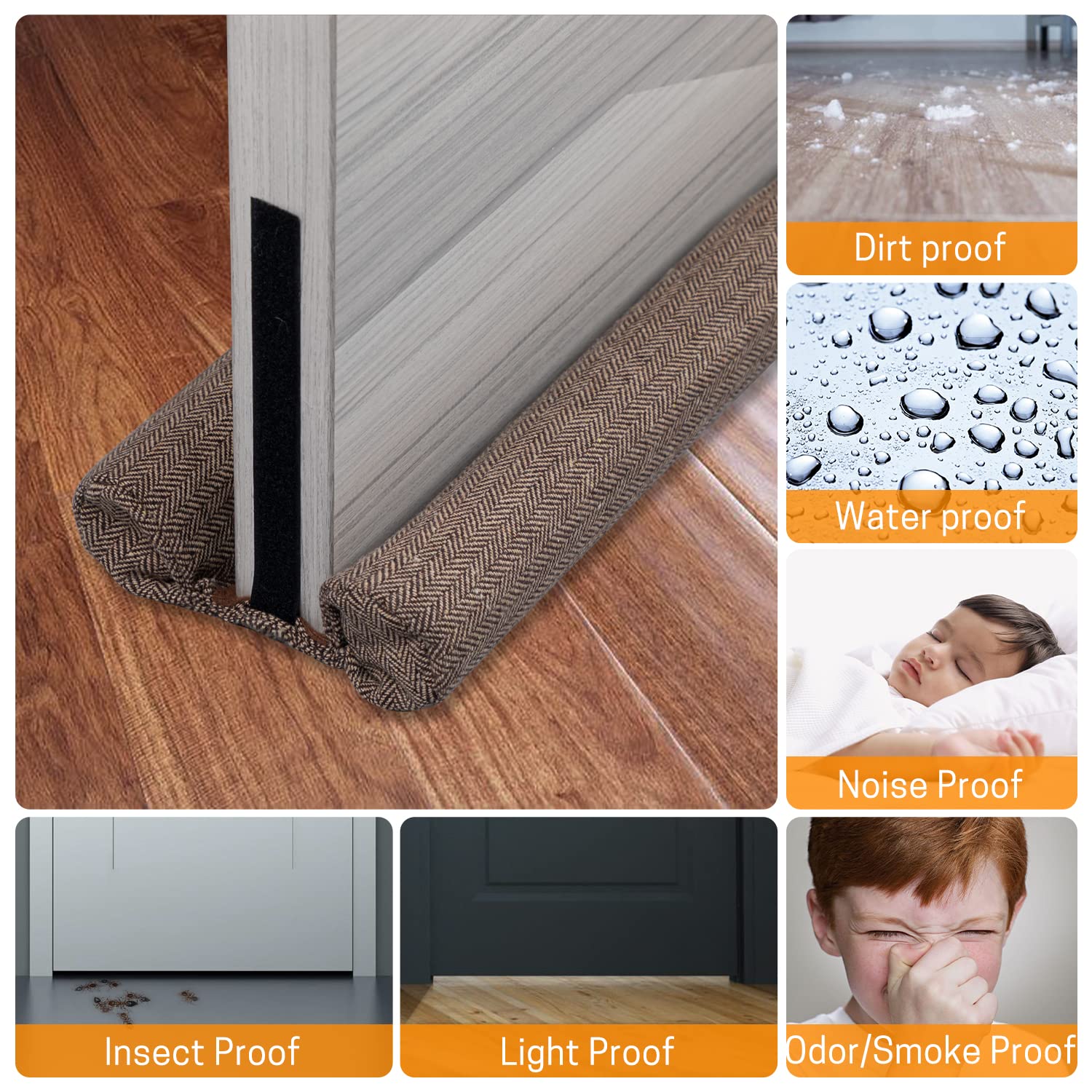 VISEMAN Under Door Stopper, Door Noise Blocker, Adjustable Door Sweeps Window Blocker, Door Bottom Weather Stripping, 20 to 36" Clear Self Stick Door Bottom