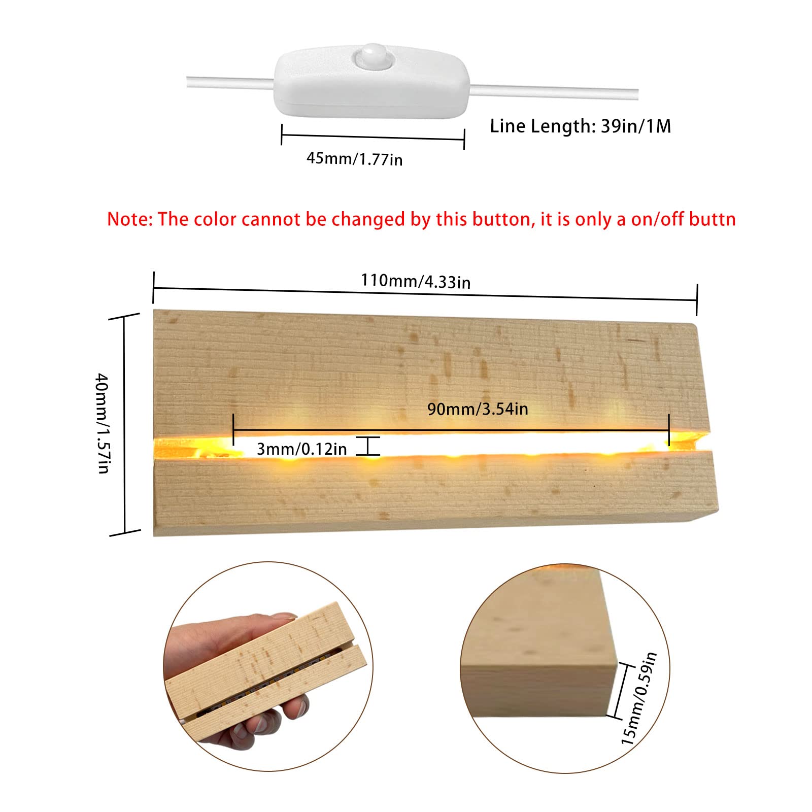 4.33 Inch Rectangle Display Pedestal, Wooden Light Display Stand LED Base Art Lights Display Pedestal Crystal Wood Lighted Base Stand for Crystal Display Glass Art Pedestal Paperweighs (4 Pcs)