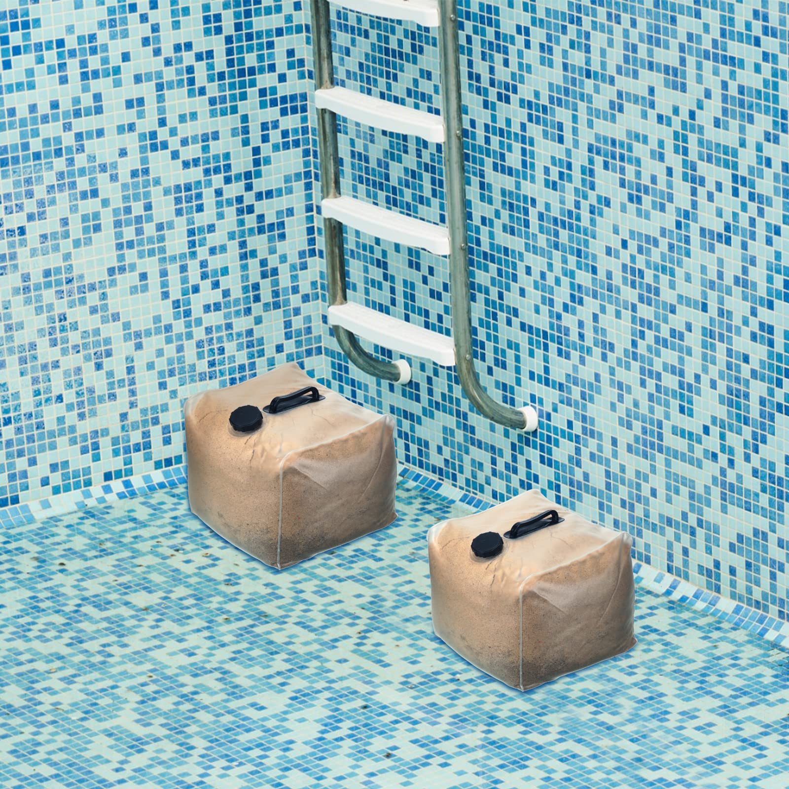 6 Pieces Swimming Pool Ladder Weights, Universal Plastic Pool Step Sandbag for Above Ground Pool Stairs, Fillable Anchor Bag Container for Swimming Entry System