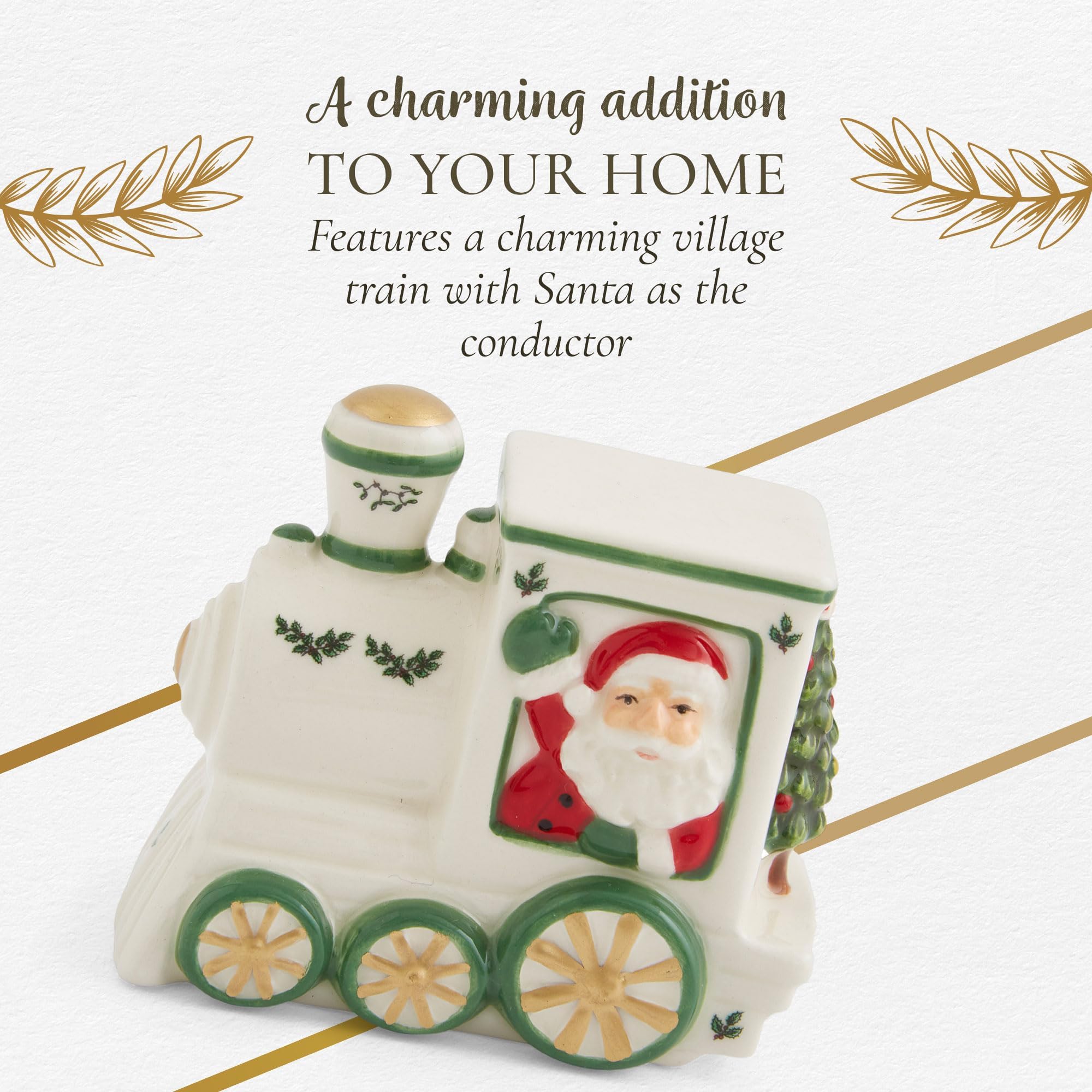 Spode Christmas Tree Miniature Christmas Village Figural Decoration, Snowy Christmas Village Set, Ceramic Holiday Decor - Festive Holiday Decorations for Indoor Display (Train)