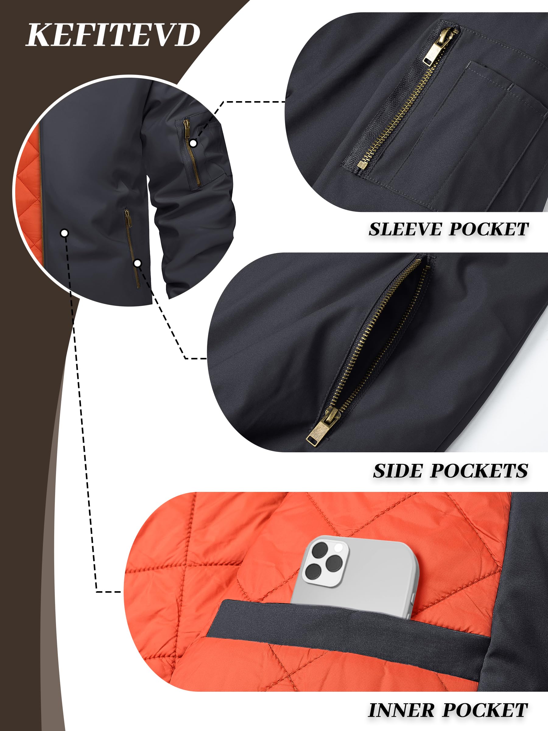 KEFITEVD Bomber Jacket Men Quilted Jackets Winter Active Coat Fleece Military Outerwear Varsity Bomber Jacket for Men