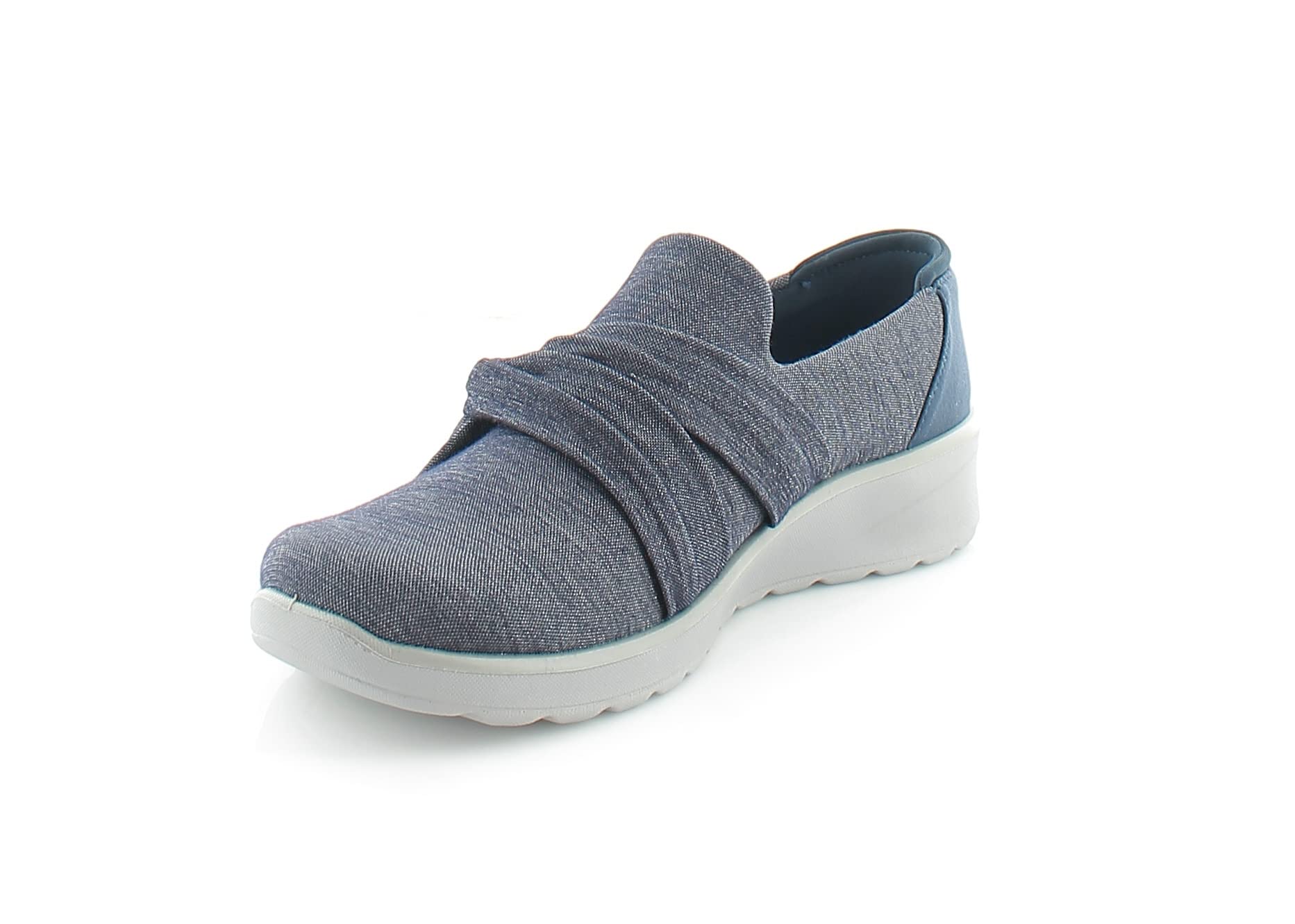 BZees Women's Glimmer Slip-Ons Loafer, Navy Blue Shimmer, 6 Wide