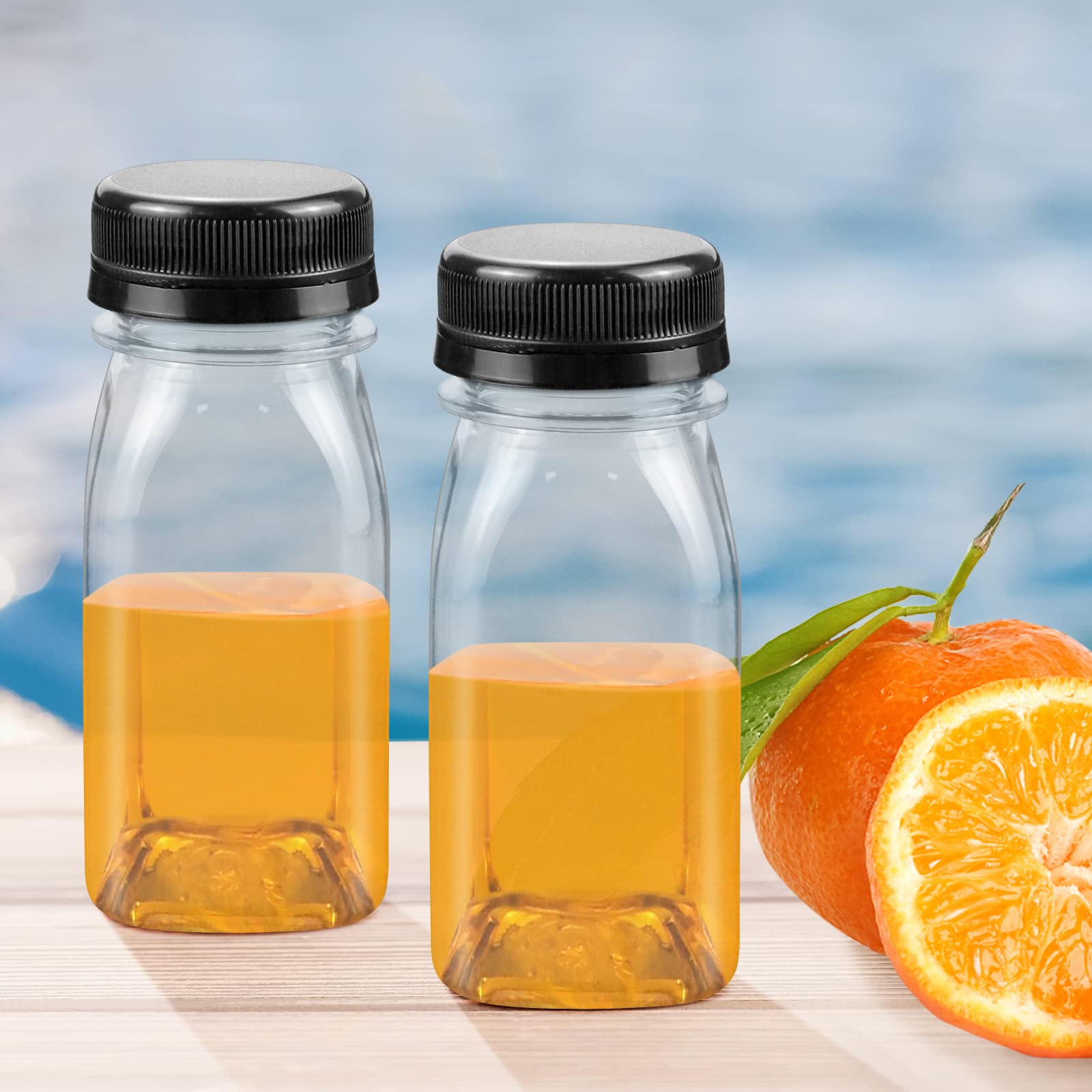 Cmkura 24 Pack Plastic Juice Bottles with Caps, 4oz Empty Reusable Mini Plastic Containers with Lids for Juice, Drinking and More Beverages