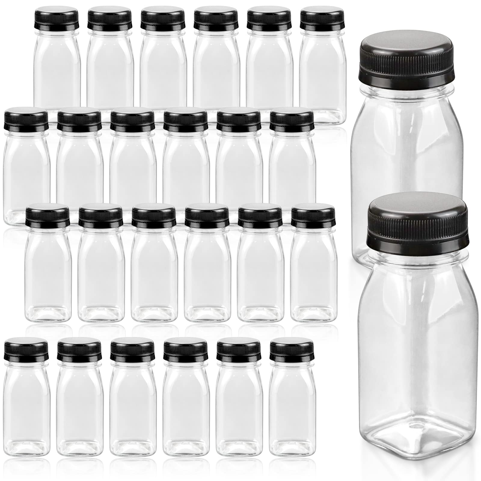 Cmkura 24 Pack Plastic Juice Bottles with Caps, 4oz Empty Reusable Mini Plastic Containers with Lids for Juice, Drinking and More Beverages