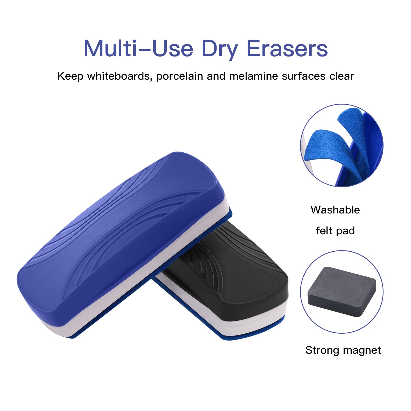 Ddaowanx Whiteboard Eraser, Magnetic Dry Erase Eraser, Glass Board Eraser,School and Office Supplies, Pack of 2 (Black)