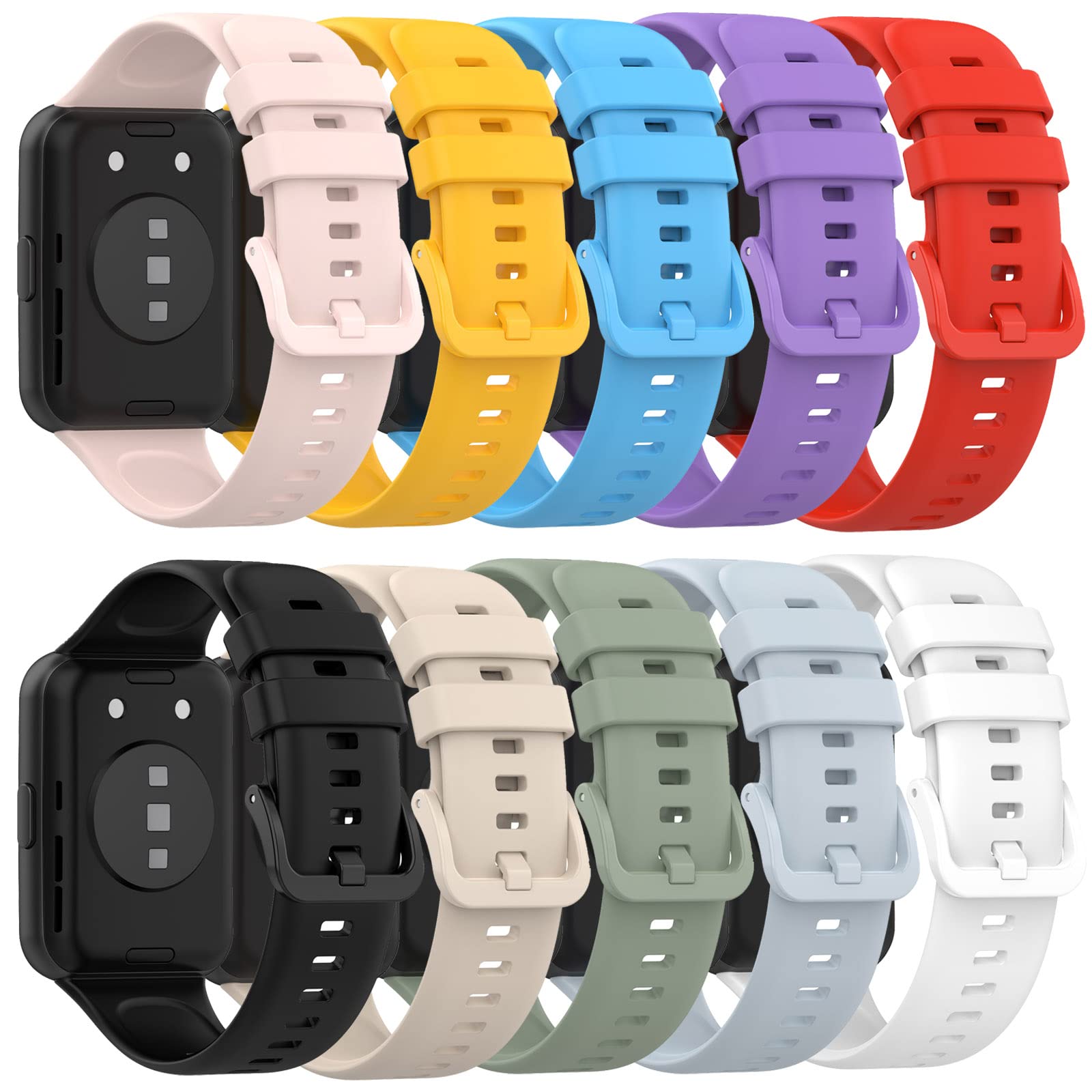 RuenTech Compatible with Huawei Watch Fit 2 Bands, Replacement Soft Silicone Sport Wristband Watch Straps for Huawei Watch Fit2 Active/Classic/Elegant Edition Smartwatch (10-Pack)