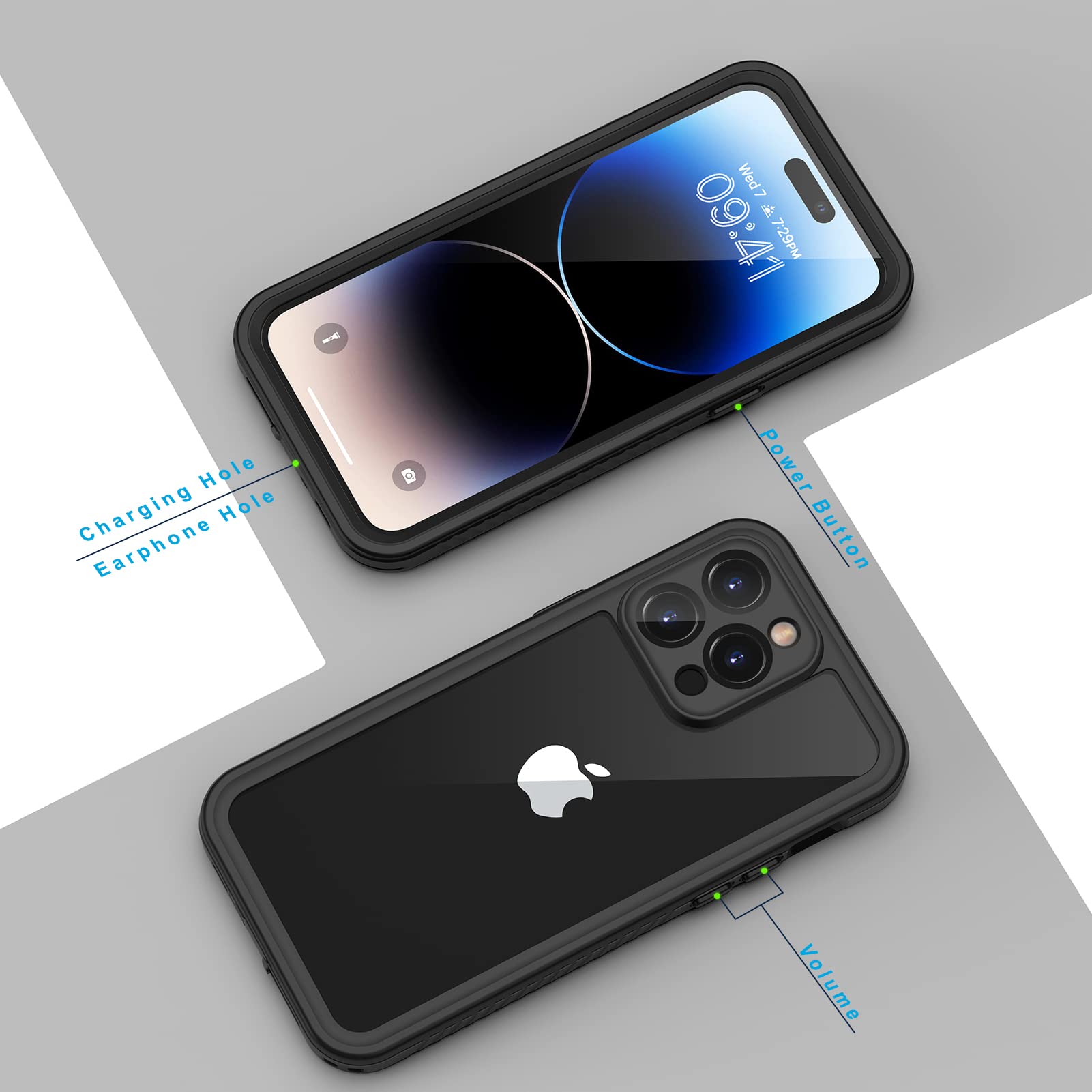 Lanhiem for iPhone 14 Pro Max Case, IP68 Waterproof Dustproof Case with Built-in Screen Protector, Rugged Full Body Shockproof Phone Case for iPhone 14 Pro Max 6.7 inch, Black