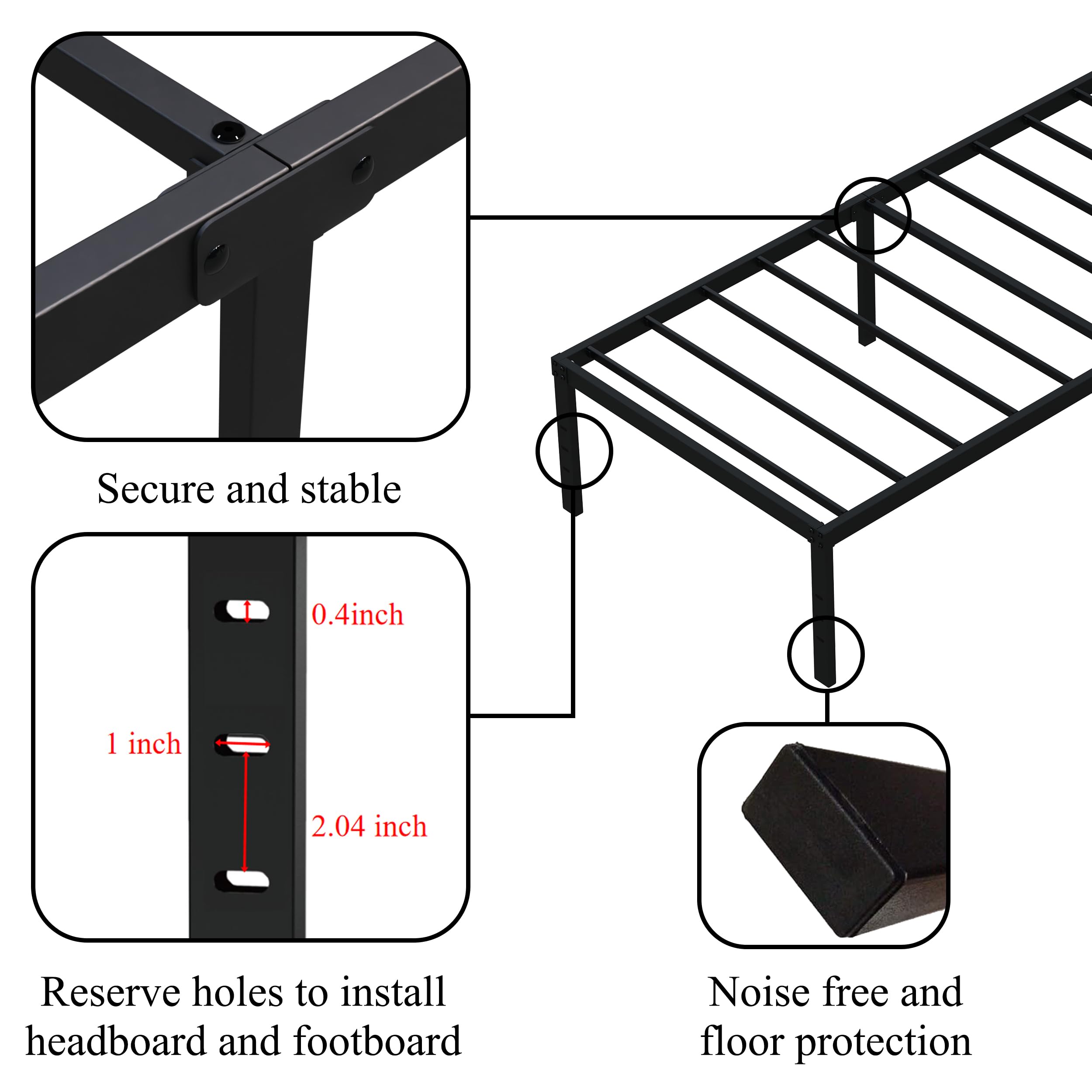 Upcanso Twin Bed Frame No Box Spring Needed, 14 Inch Heavy Duty Metal Platform Bed Frame Twin Size with Storage, 2500lbs Steel Slats Support, Easy Assembly, Black