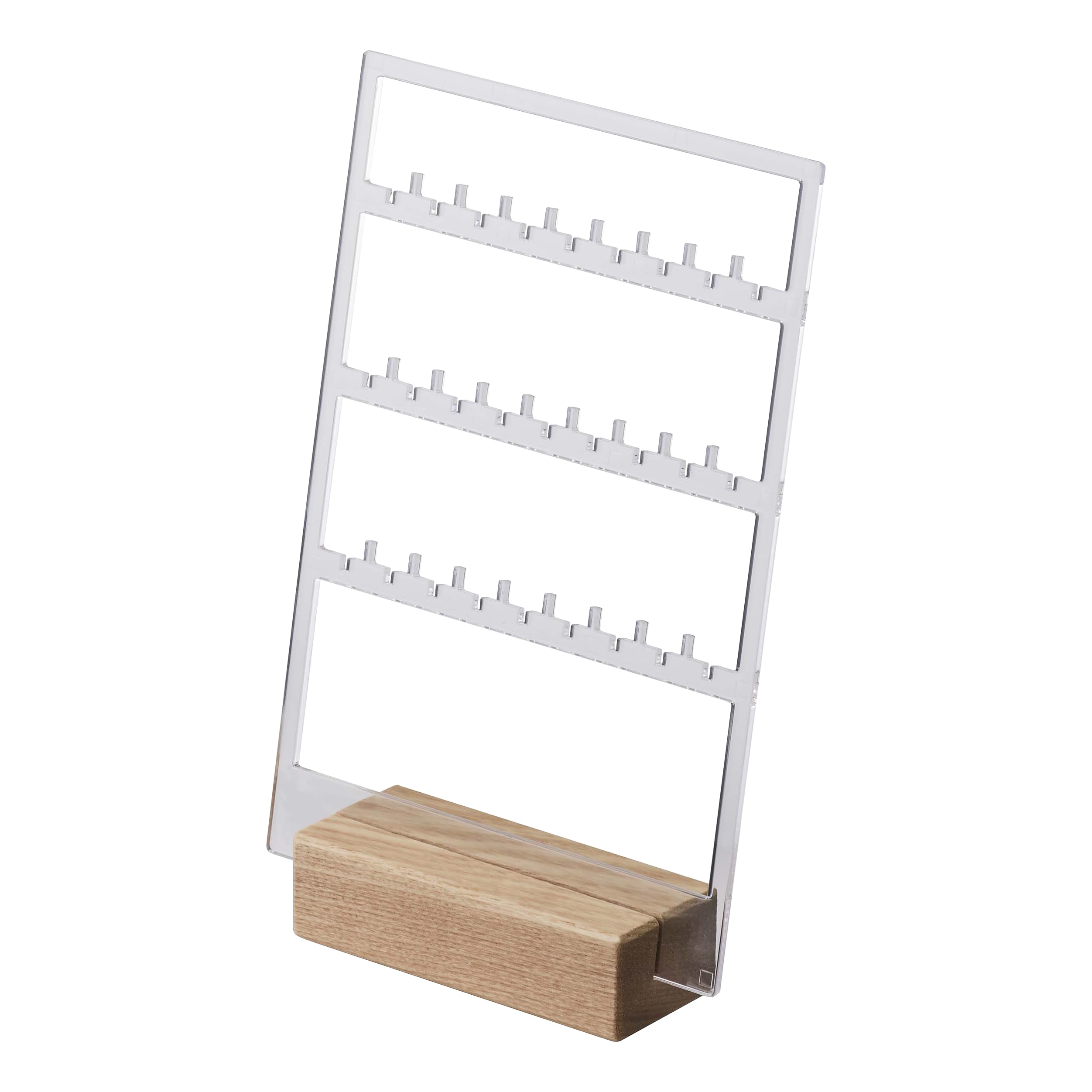 Yamazaki Home Rin Jewelry Organizer Stand Earring Necklace Bracelet Standing Display Holder Storage, Natural Wood Box - Abs Plastic