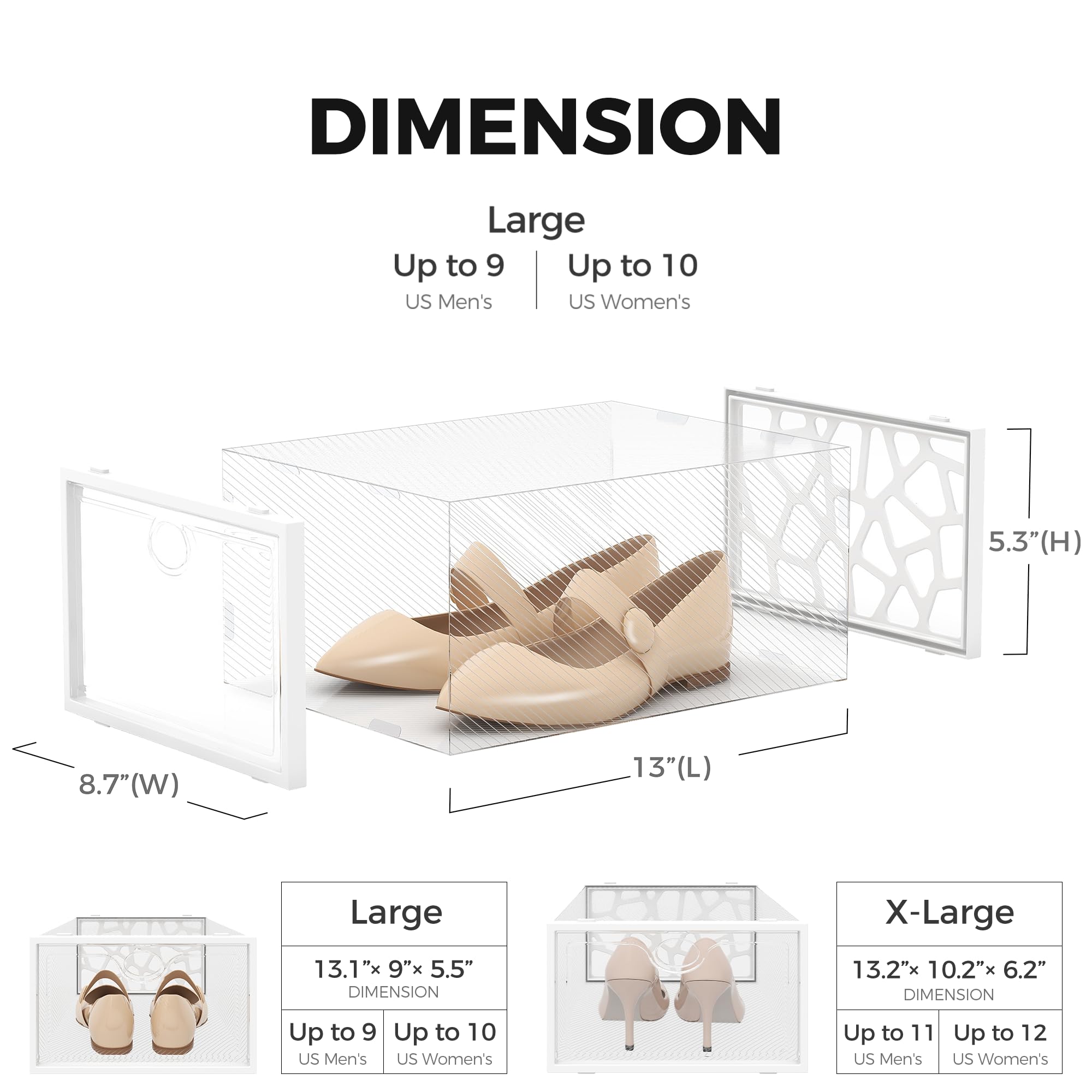 Pinkpum Storage Organizer, 12 Pack Large Shoe Boxes Clear Plastic, Foldable Sneaker Containers Stackable Storage Bins Closet Case Holder