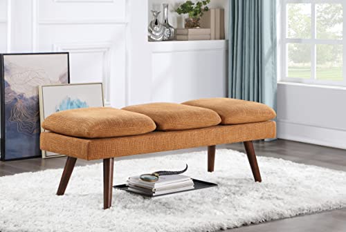 OSP Home Furnishings Amanda Mid-Century Modern Upholstered Bench with Solid Wood Tapered Legs, 54-inches, Rust Orange Fabric