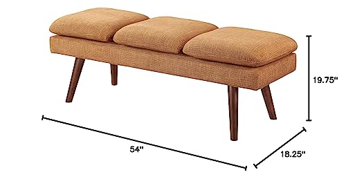 OSP Home Furnishings Amanda Mid-Century Modern Upholstered Bench with Solid Wood Tapered Legs, 54-inches, Rust Orange Fabric