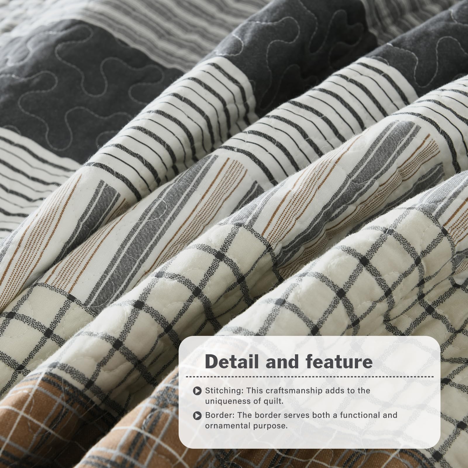 Y-PLWOMEN Quilt Sets 100% Cotton , 3 Piece Striped Quilts, Farmhouse Lightweight Cozy Quilt King Size