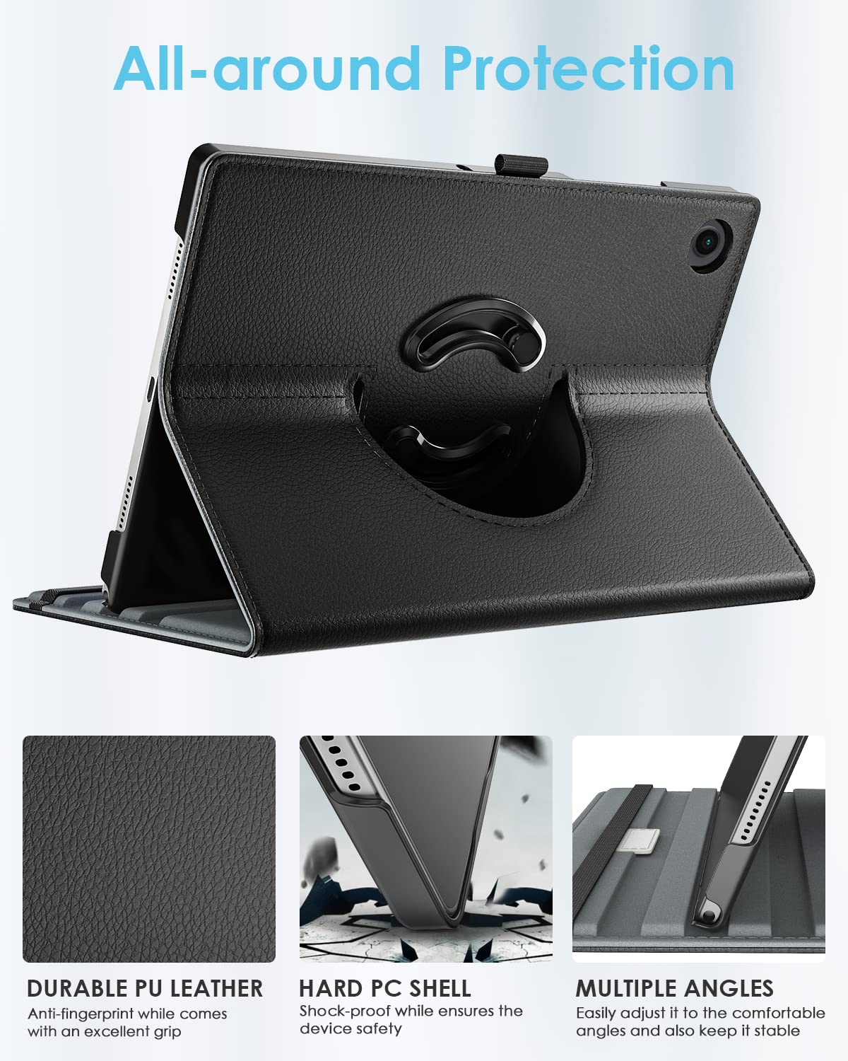 TiMOVO Compatible with Samsung Galaxy Tab A8 10.5 Case 2022, Galaxy A8 Tablet Case SM-X200/SM-X205, 90 Degree Rotating Swivel Leather Cover, Multiple Viewing Angles Folding Stand Case, Black