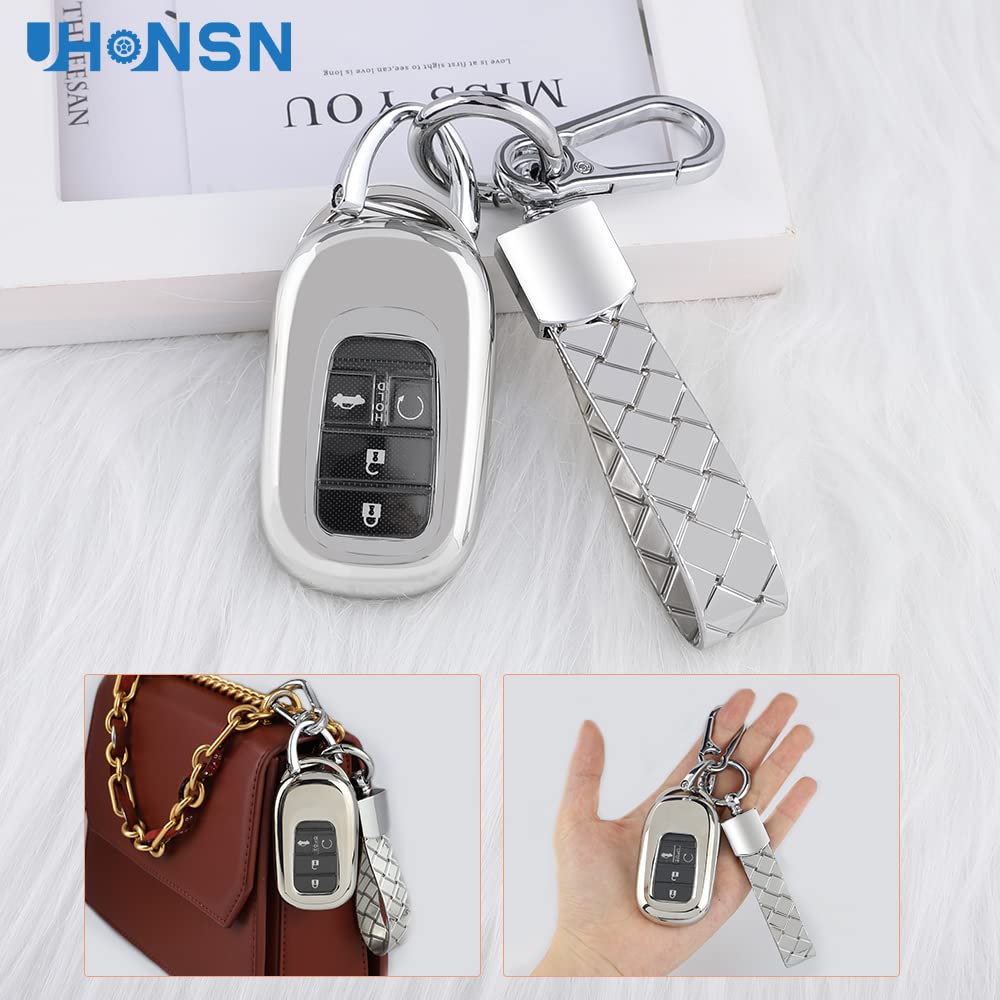 UHONSN Accessories for Honda Civic Accord 2022 Key Fob Cover Car Keys Shells Keychains Full Covers Protector Case Soft TPU Silver