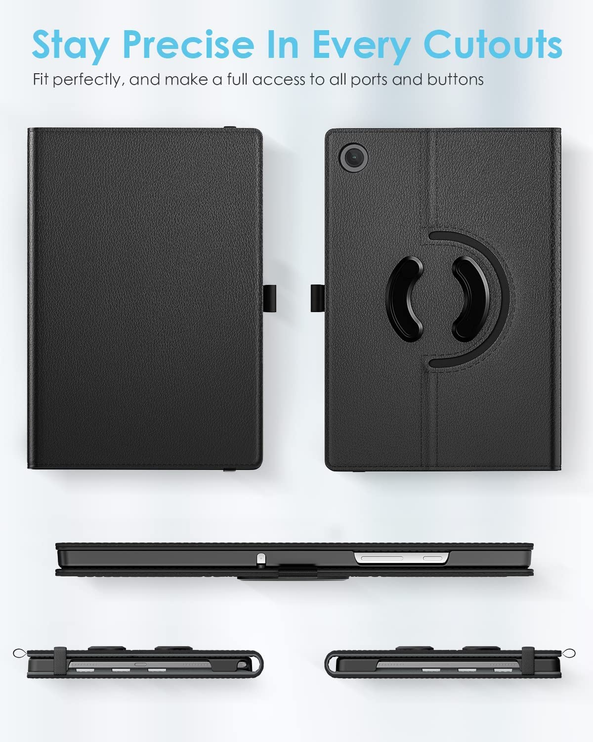 TiMOVO Compatible with Samsung Galaxy Tab A8 10.5 Case 2022, Galaxy A8 Tablet Case SM-X200/SM-X205, 90 Degree Rotating Swivel Leather Cover, Multiple Viewing Angles Folding Stand Case, Black
