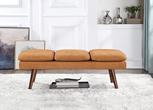 OSP Home Furnishings Amanda Mid-Century Modern Upholstered Bench with Solid Wood Tapered Legs, 54-inches, Rust Orange Fabric
