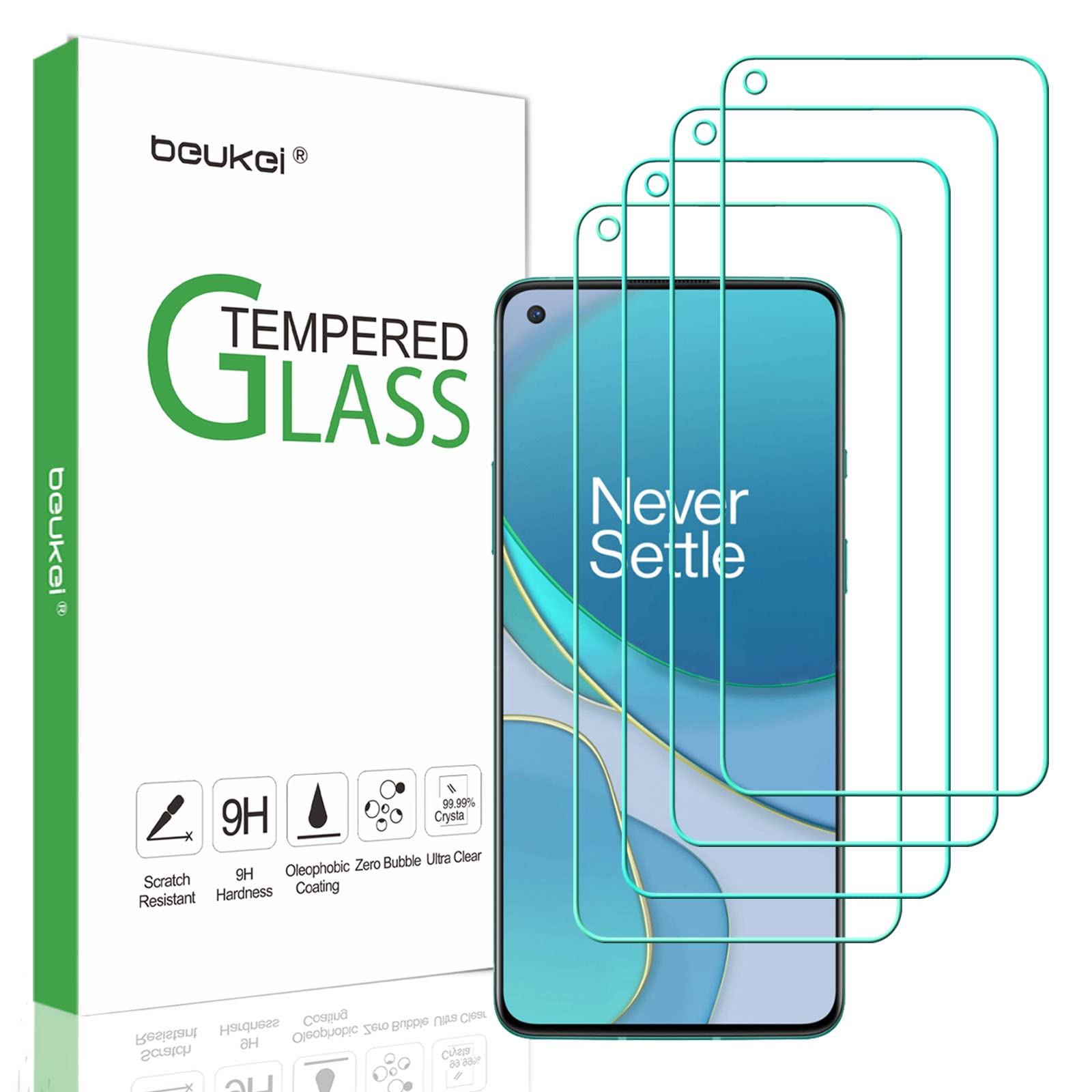 beukei 4 Pack Screen Protector Tempered Glass Compatible for OnePlus 8T / 8T Plus 5G, 9H Hardness, Anti Scratch, Bubble Free