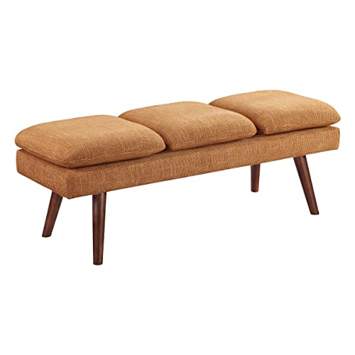OSP Home Furnishings Amanda Mid-Century Modern Upholstered Bench with Solid Wood Tapered Legs, 54-inches, Rust Orange Fabric