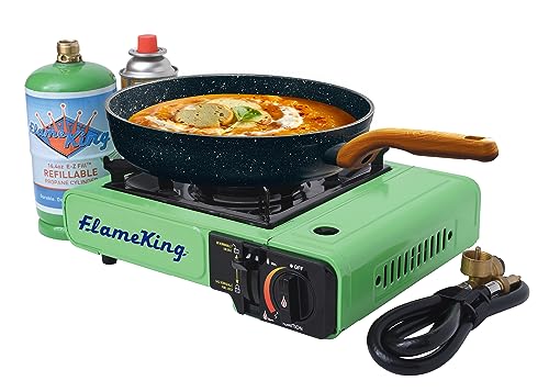 Flame King YSNVT-505 Dual Fuel Butane & Propane Gas Camping Stove with Single Burner, Portable and Great for Outdoor Cooking, Backpacking 8.5"X8.5" grid