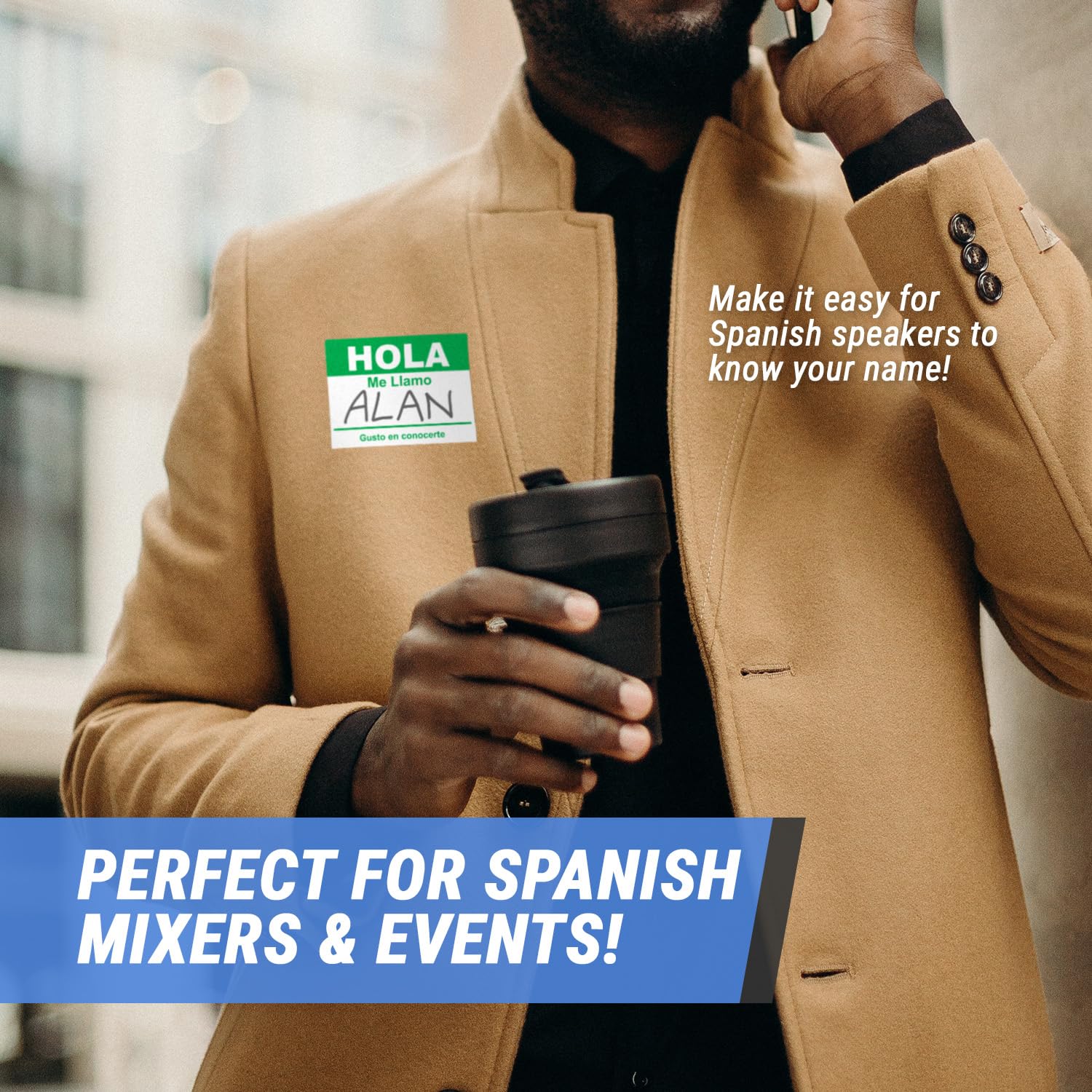 300 Hola, Me Llamo Equiqueta, Spanish Name Tags, Green - 2.3 x 4 inch - Hola Name Tags in Spanish/Identification Labels - 3 Rolls of 100 Nametags