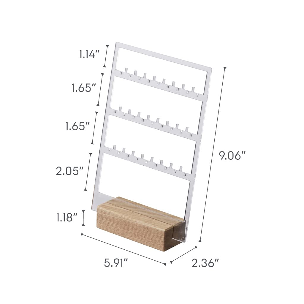 Yamazaki Home Rin Jewelry Organizer Stand Earring Necklace Bracelet Standing Display Holder Storage, Natural Wood Box - Abs Plastic