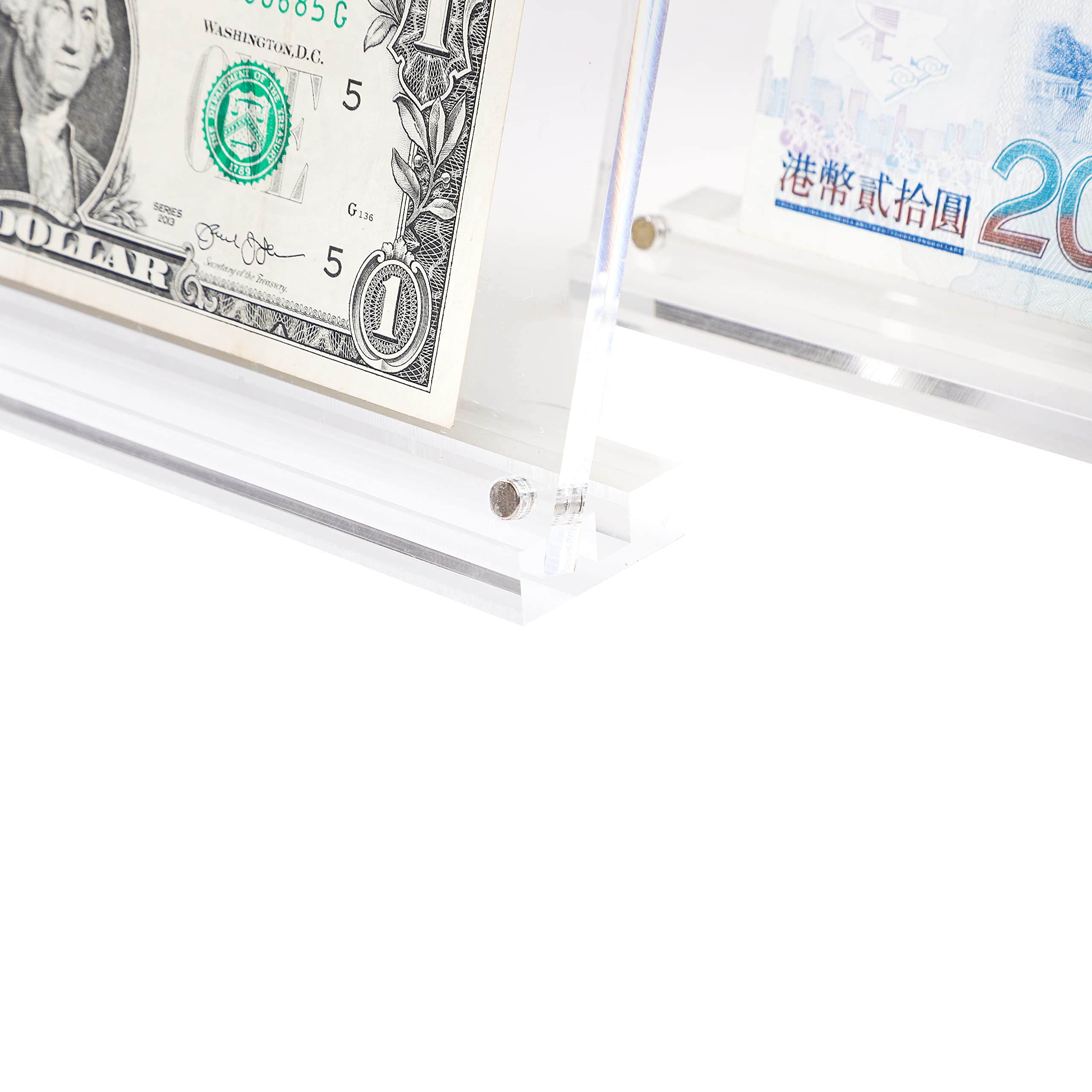 IEEK Acrylic Dollar Bill Frame Currency Holder Clear Paper Money Holders for Collectors Currency Ticket Protector Dollar Bill Display Stand,7.3 x 3.5 Inch,2 Pack