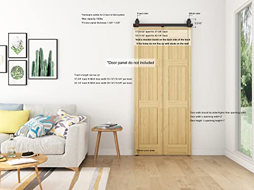 HARDJULAN 37-3/8in Bi-fold Barn Door Hardware,Heavy Duty Black Track Top Mount Kit for 2 Doors(No Door)