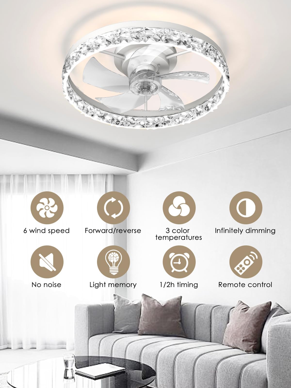 DAFOLOGIA Low Profile Ceiling Fans with Lights and Remote, Stylish 19.7 inches Dimmable Flush Mount Ceiling Fan, Enhancing Room Decor, Stepless Color Temperature Change, and 6 Speeds - White