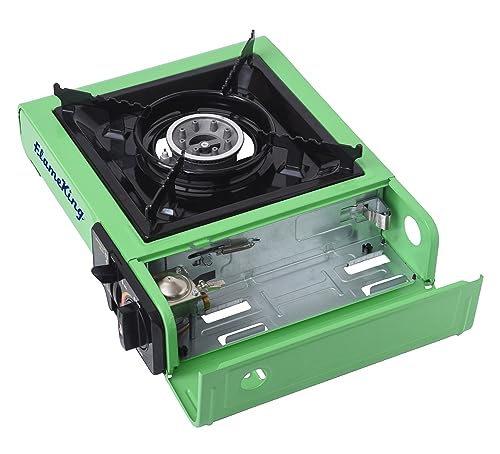 Flame King YSNVT-505 Dual Fuel Butane & Propane Gas Camping Stove with Single Burner, Portable and Great for Outdoor Cooking, Backpacking 8.5"X8.5" grid