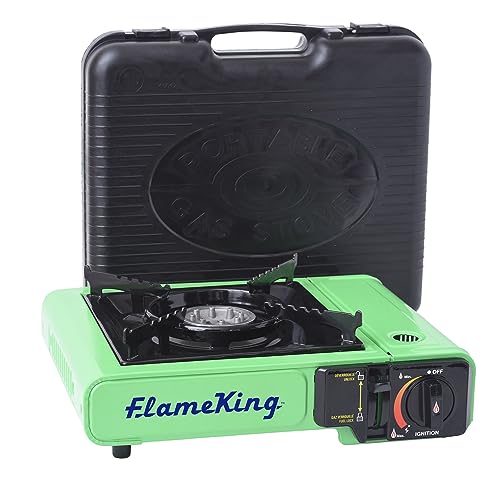 Flame King YSNVT-505 Dual Fuel Butane & Propane Gas Camping Stove with Single Burner, Portable and Great for Outdoor Cooking, Backpacking 8.5"X8.5" grid