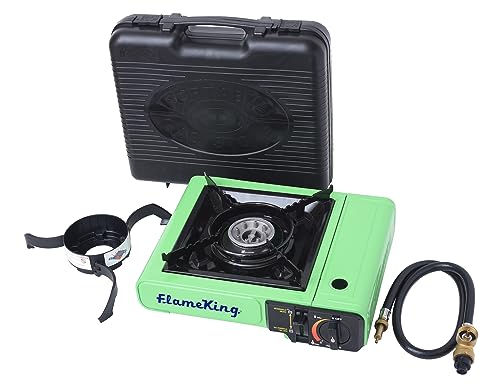 Flame King YSNVT-505 Dual Fuel Butane & Propane Gas Camping Stove with Single Burner, Portable and Great for Outdoor Cooking, Backpacking 8.5"X8.5" grid