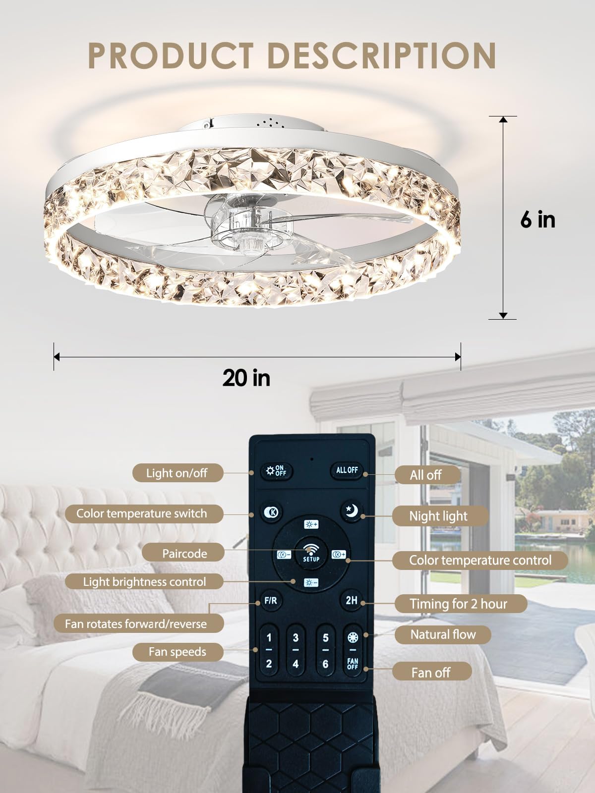 DAFOLOGIA Low Profile Ceiling Fans with Lights and Remote, Stylish 19.7 inches Dimmable Flush Mount Ceiling Fan, Enhancing Room Decor, Stepless Color Temperature Change, and 6 Speeds - White