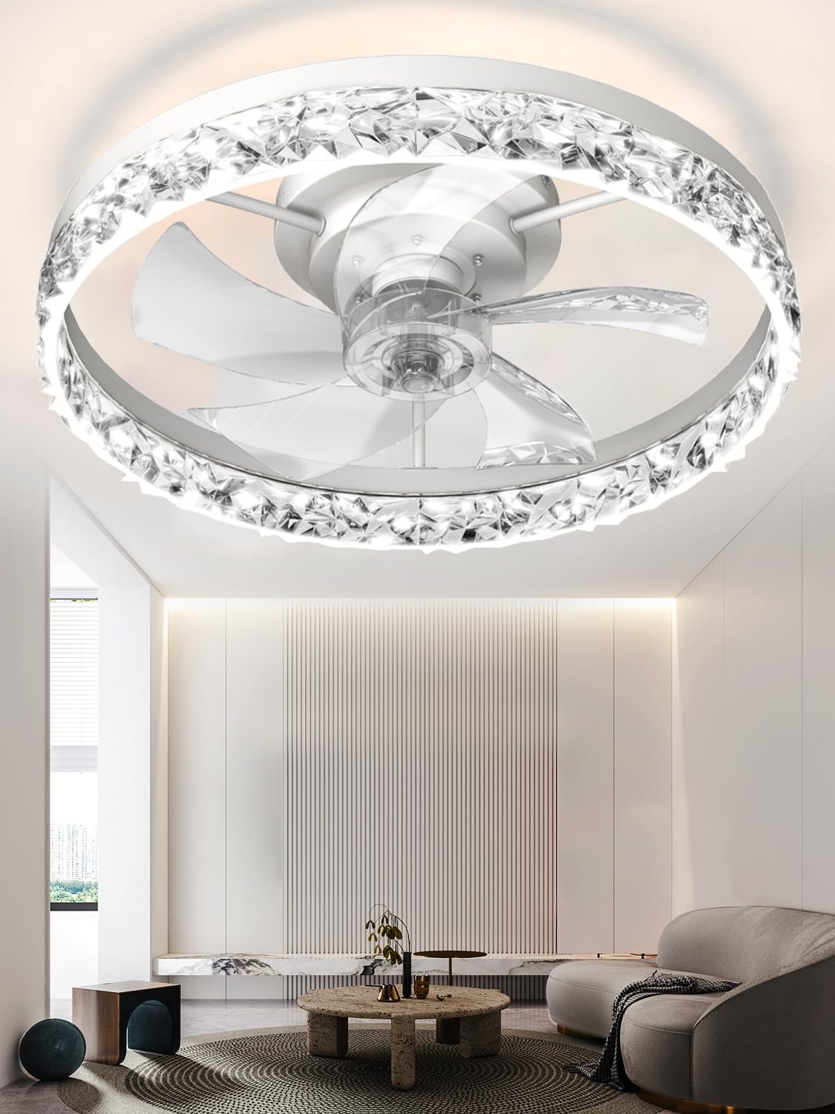 DAFOLOGIA Low Profile Ceiling Fans with Lights and Remote, Stylish 19.7 inches Dimmable Flush Mount Ceiling Fan, Enhancing Room Decor, Stepless Color Temperature Change, and 6 Speeds - White