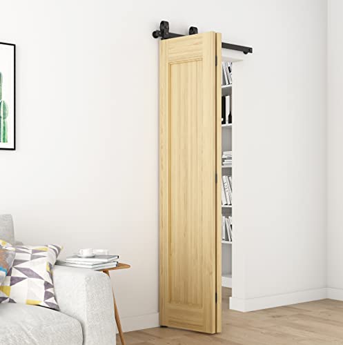 HARDJULAN 37-3/8in Bi-fold Barn Door Hardware,Heavy Duty Black Track Top Mount Kit for 2 Doors(No Door)