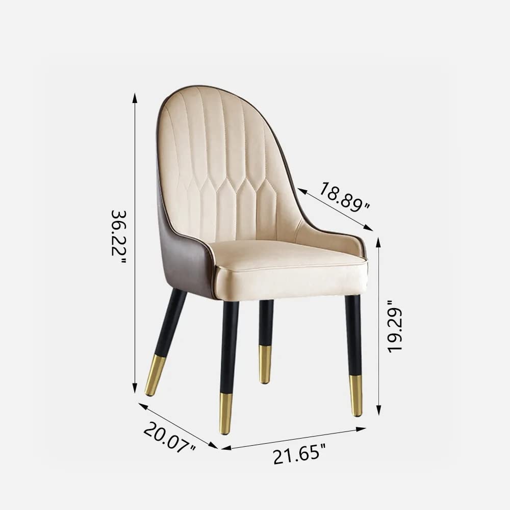 HomSof Dining Chair with PU Leather Solid Wood Metal Legs (Set of 2), 2 Pieces, White+Gold+Brown