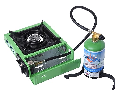 Flame King YSNVT-505 Dual Fuel Butane & Propane Gas Camping Stove with Single Burner, Portable and Great for Outdoor Cooking, Backpacking 8.5"X8.5" grid