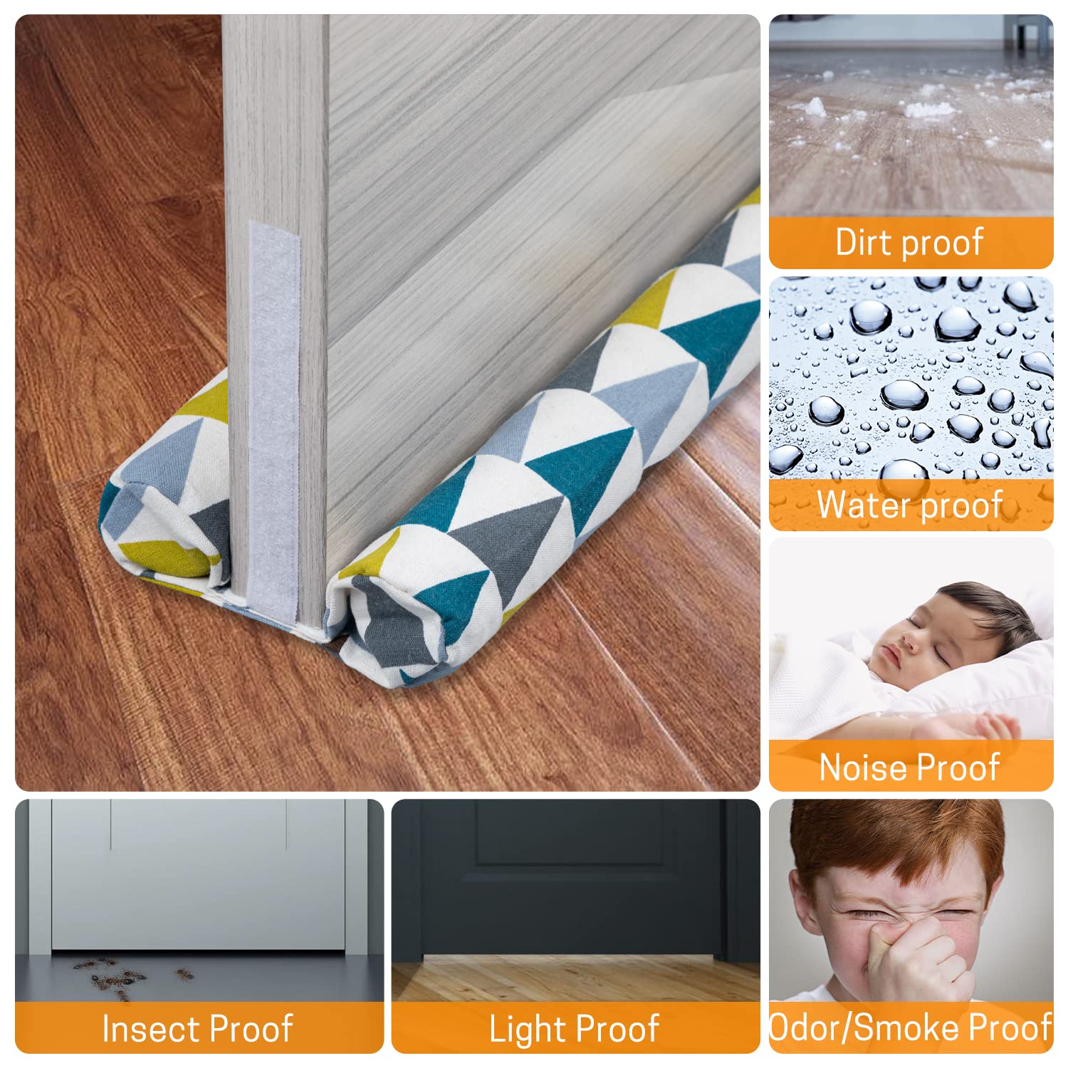 VISEMAN Under Door Stopper, Door Noise Blocker, Adjustable Door Sweeps Window Blocker, Door Bottom Weather Stripping, 20 to 36" Clear Self Stick Door Bottom